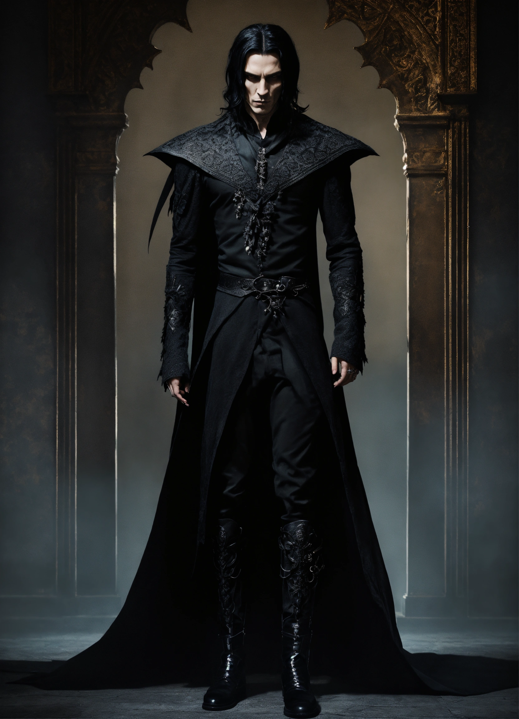 Lexica - A tall male figure, like a shadow. He has a thin face, black ...