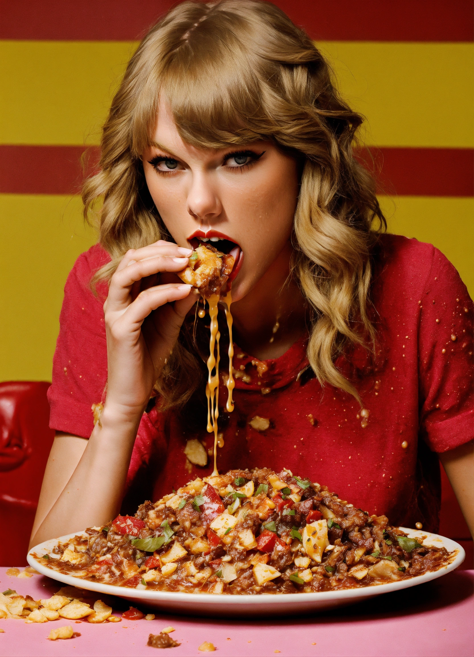Lexica - Photo realistic shot of taylor swift eating a disgusting pile ...