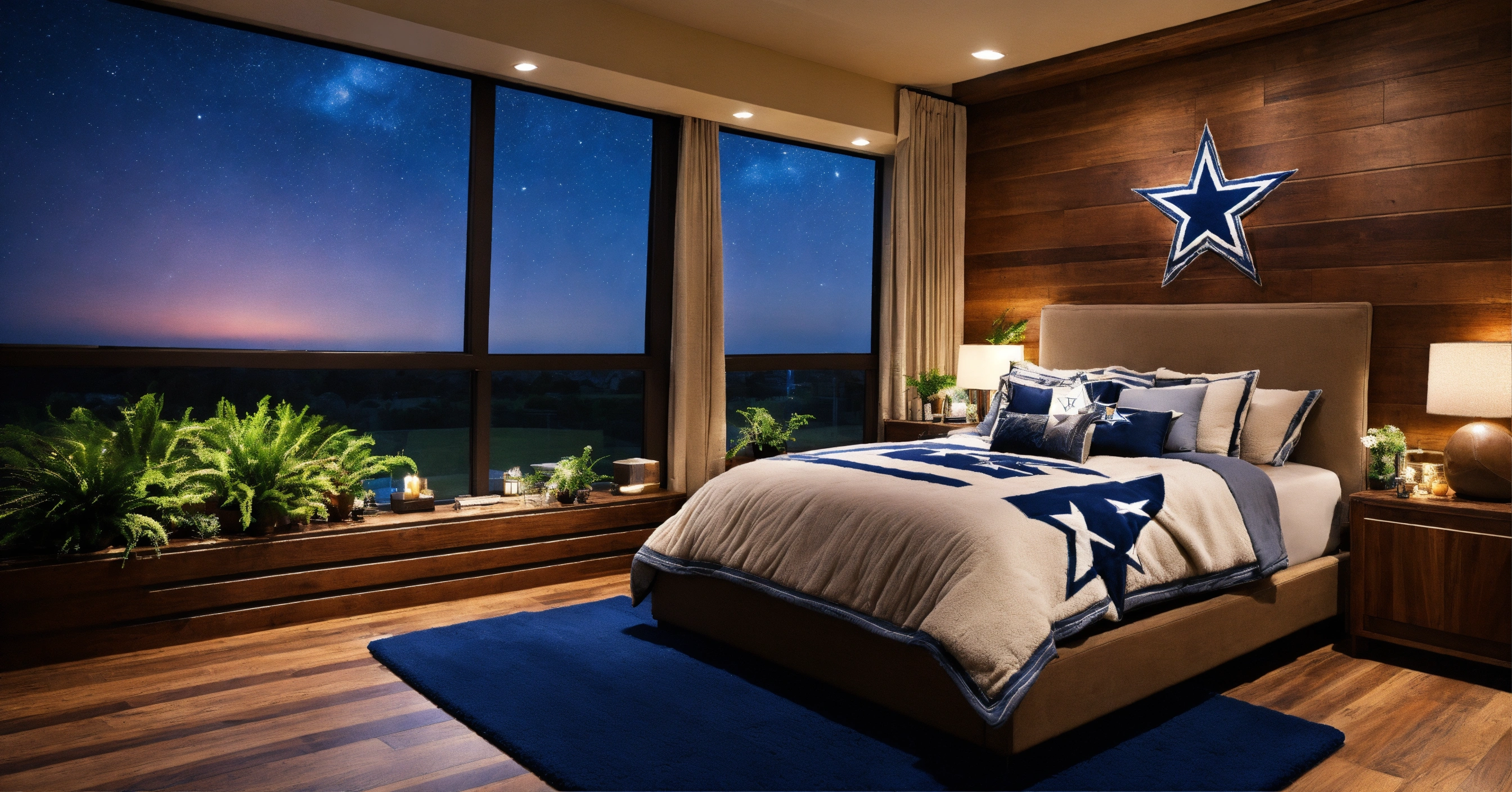 Lexica - Dallas cowboy nfl bedroom, wood floors, wood walls, night time ...