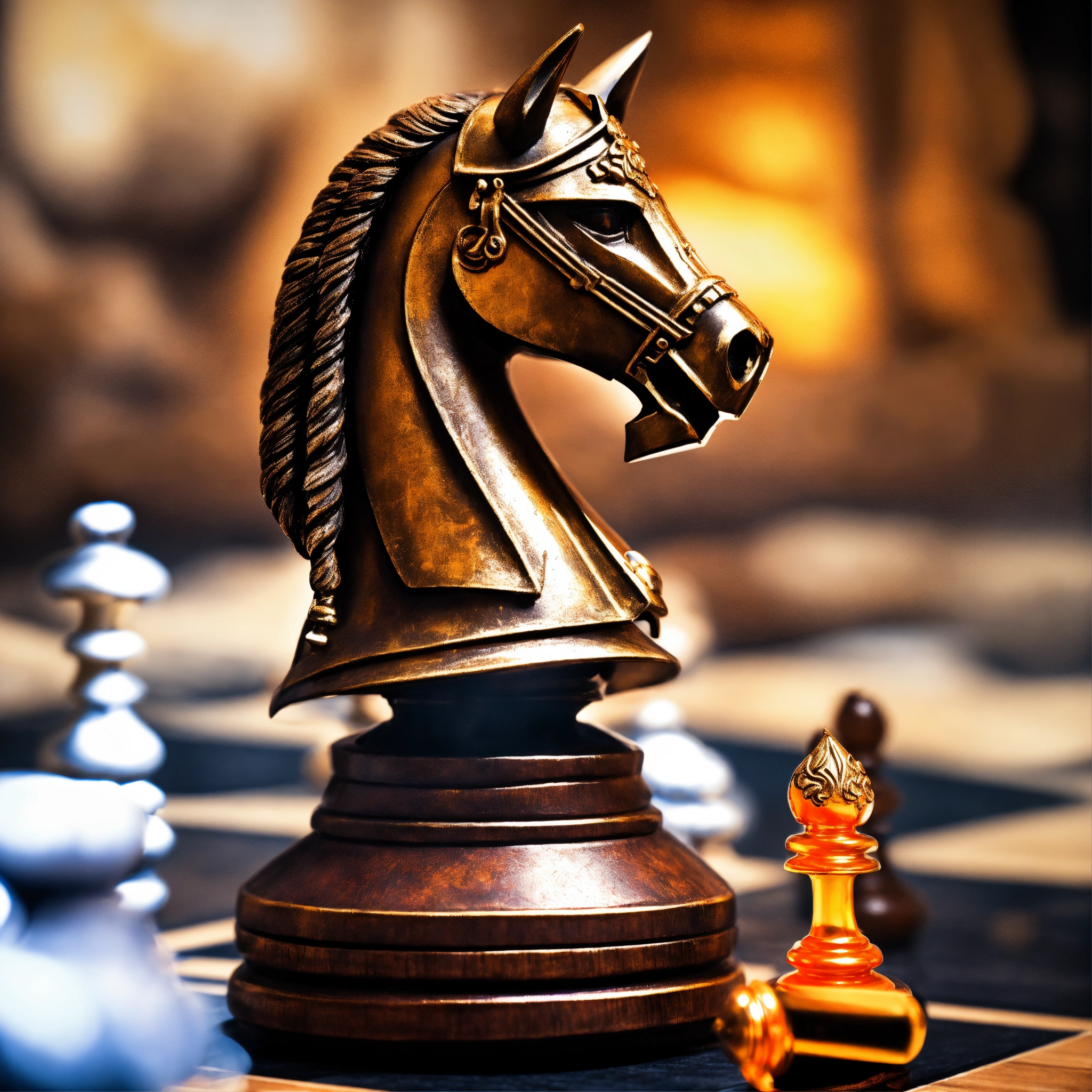 Lexica - A knight chess piece connected to an ancient machone , art ...