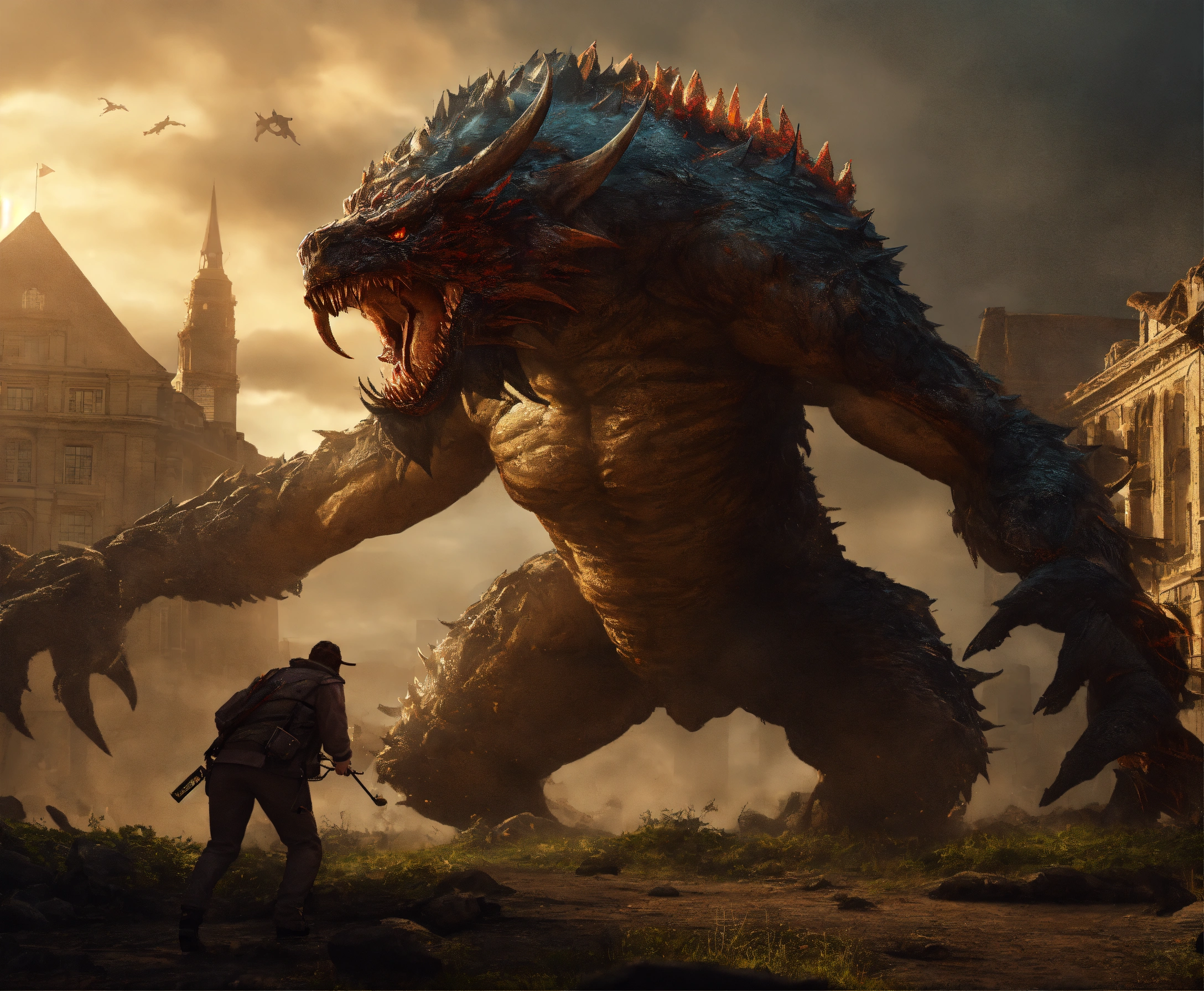 Lexica - Two giant terrifying monsters fighting, 4k, artstation, hyper ...