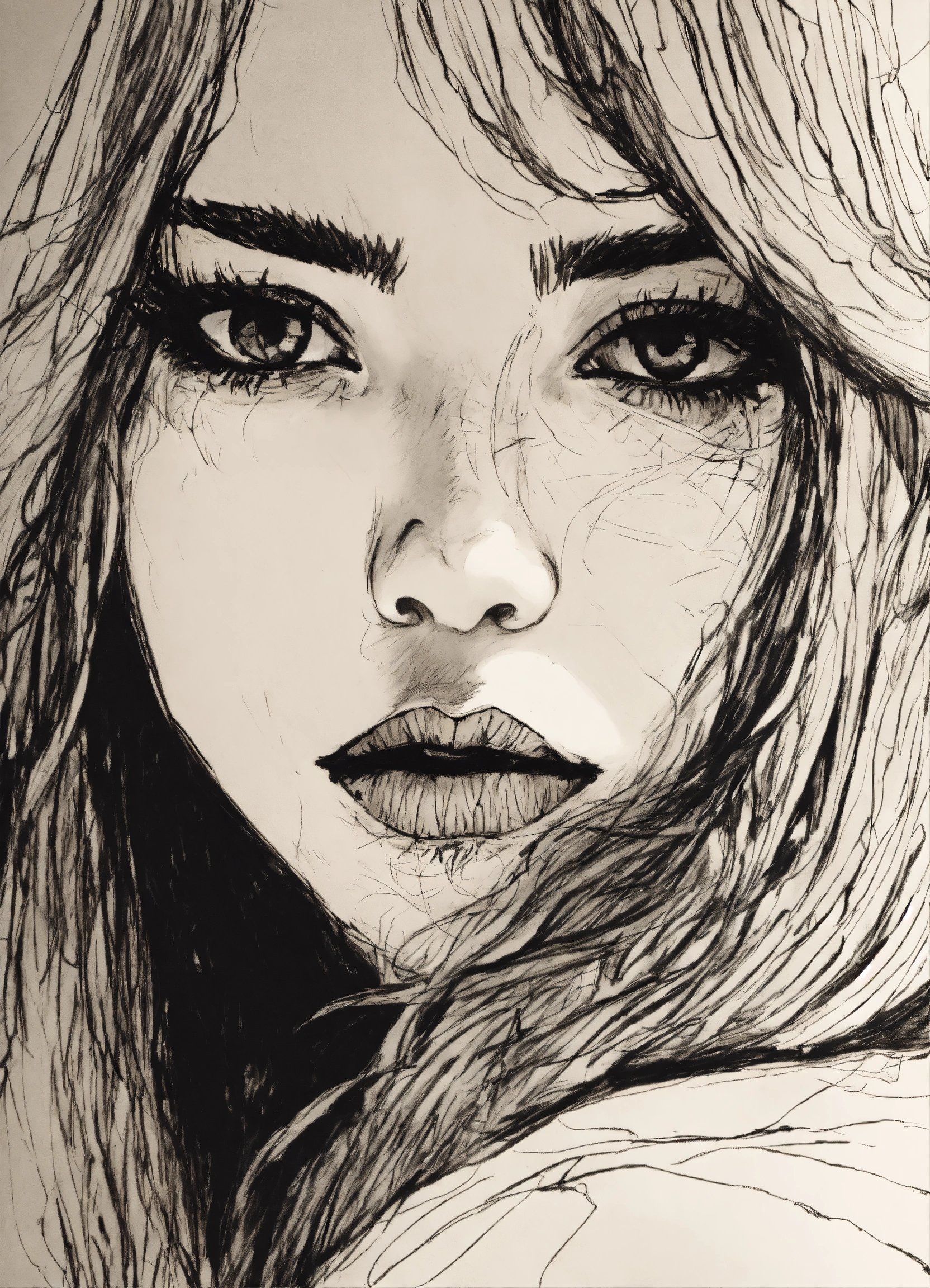 Lexica - Scratchy pen strokes, blind contour, fisheye perspective ...