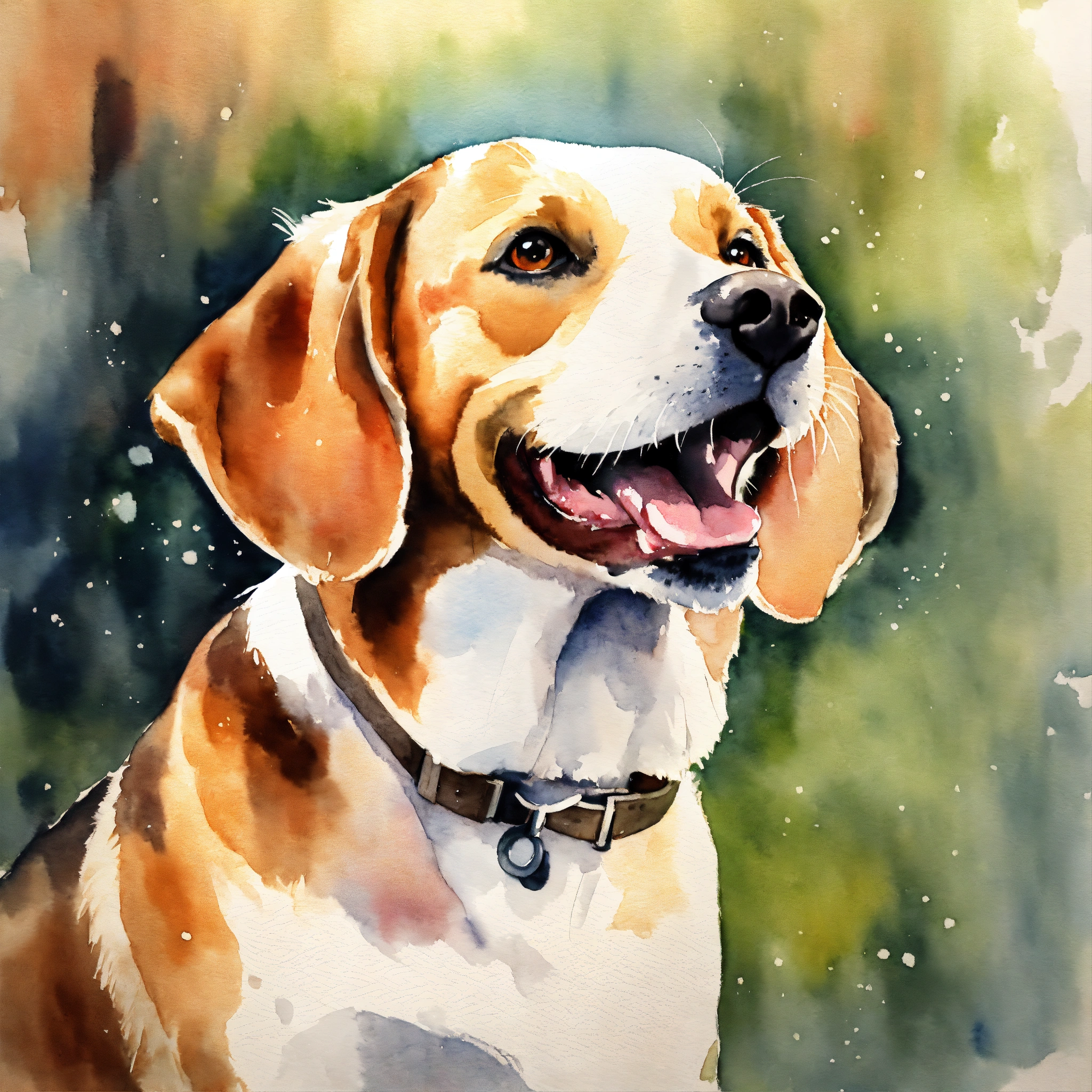 Lexica - Watercolor rendition of a happy beagle, light colors
