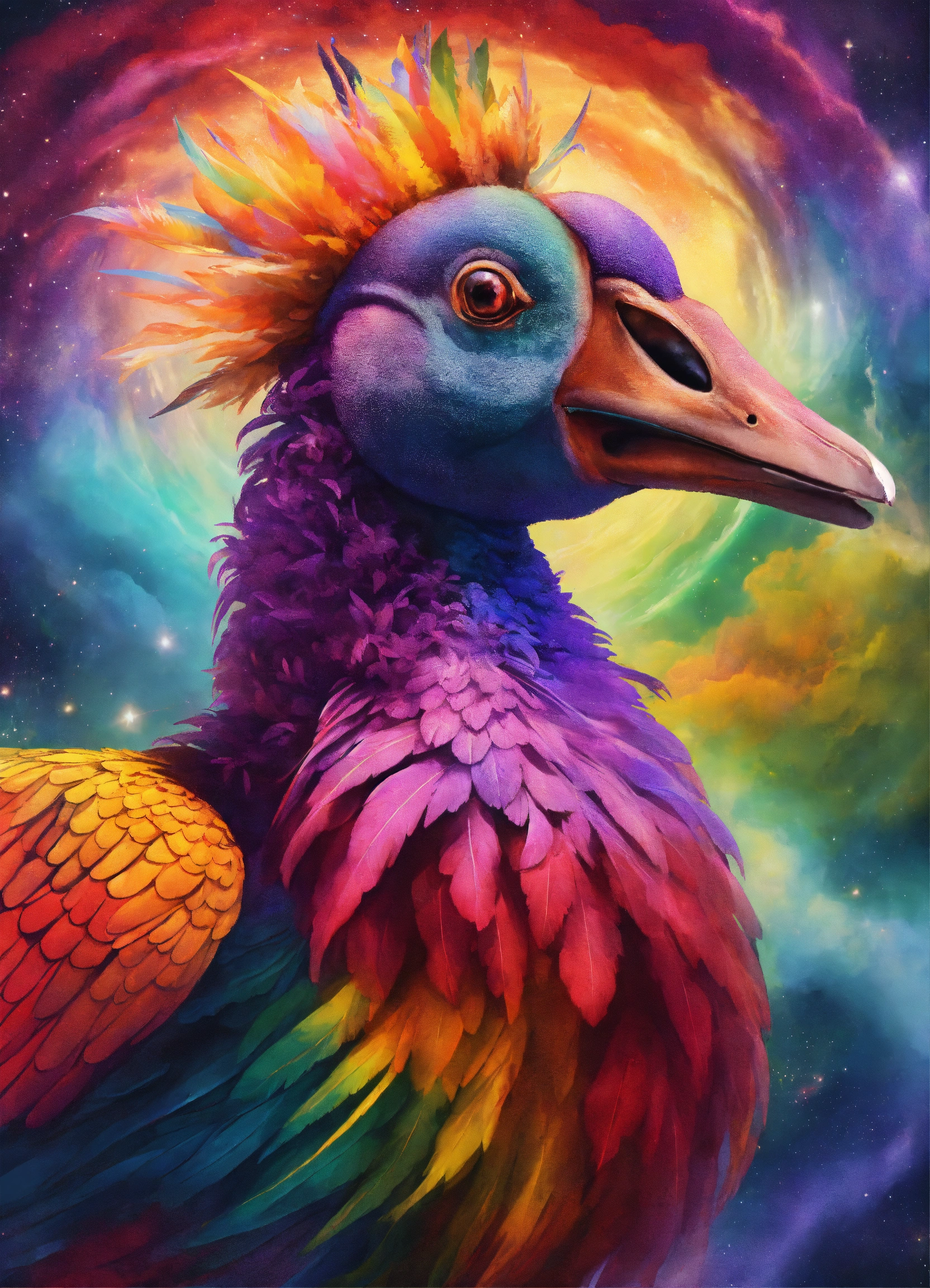 Lexica - Abstract dodo bird smoking dmt, with universe coming out of ...