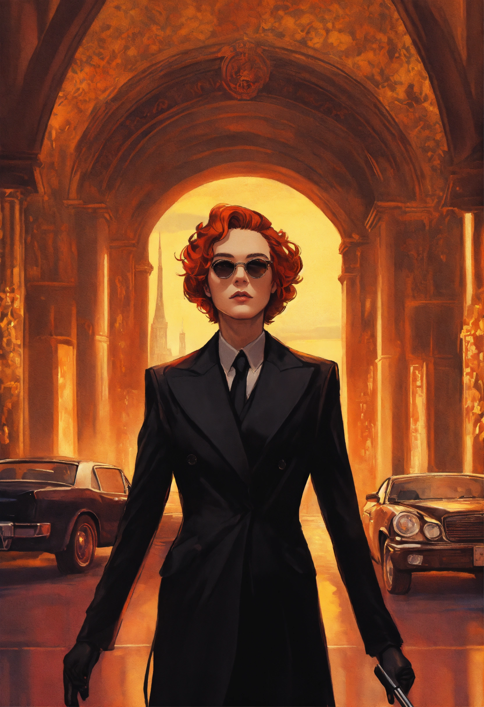 Lexica - Good omens as woman, female Crowley wearing black clothes suit