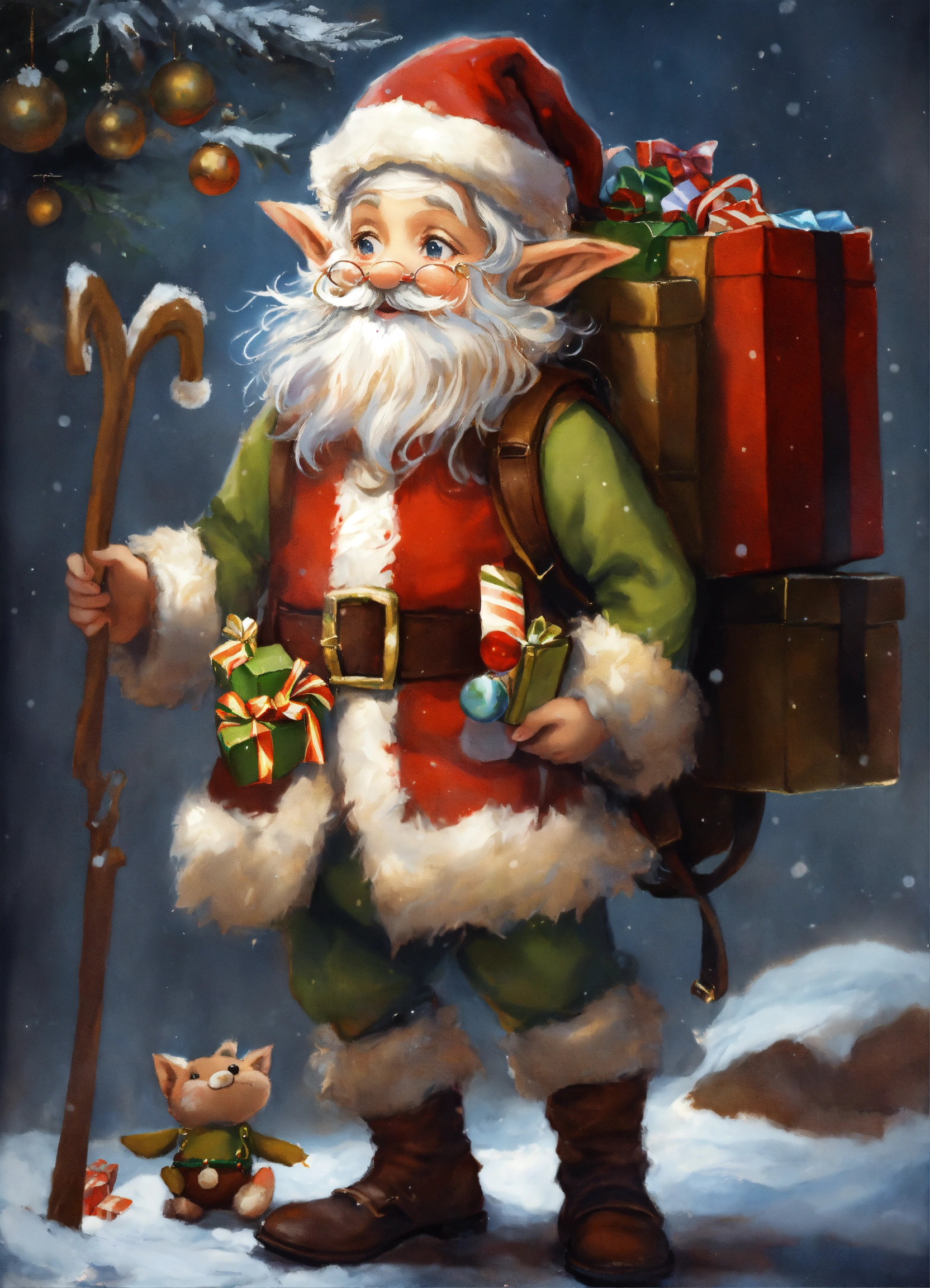 Lexica - Piicturre of a cute old elf named hermey wearing a santa ...