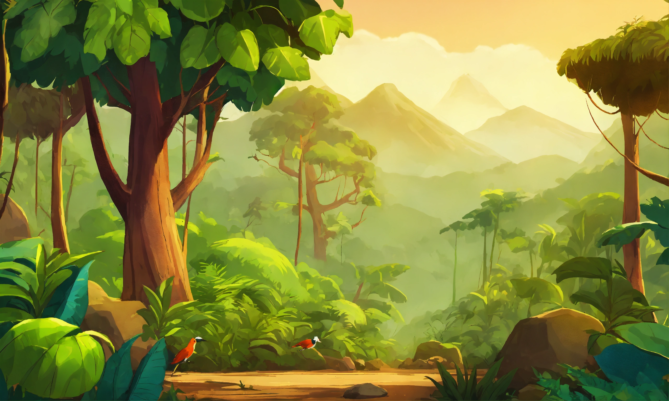 Lexica - Cartoon big jungle small trees moutains