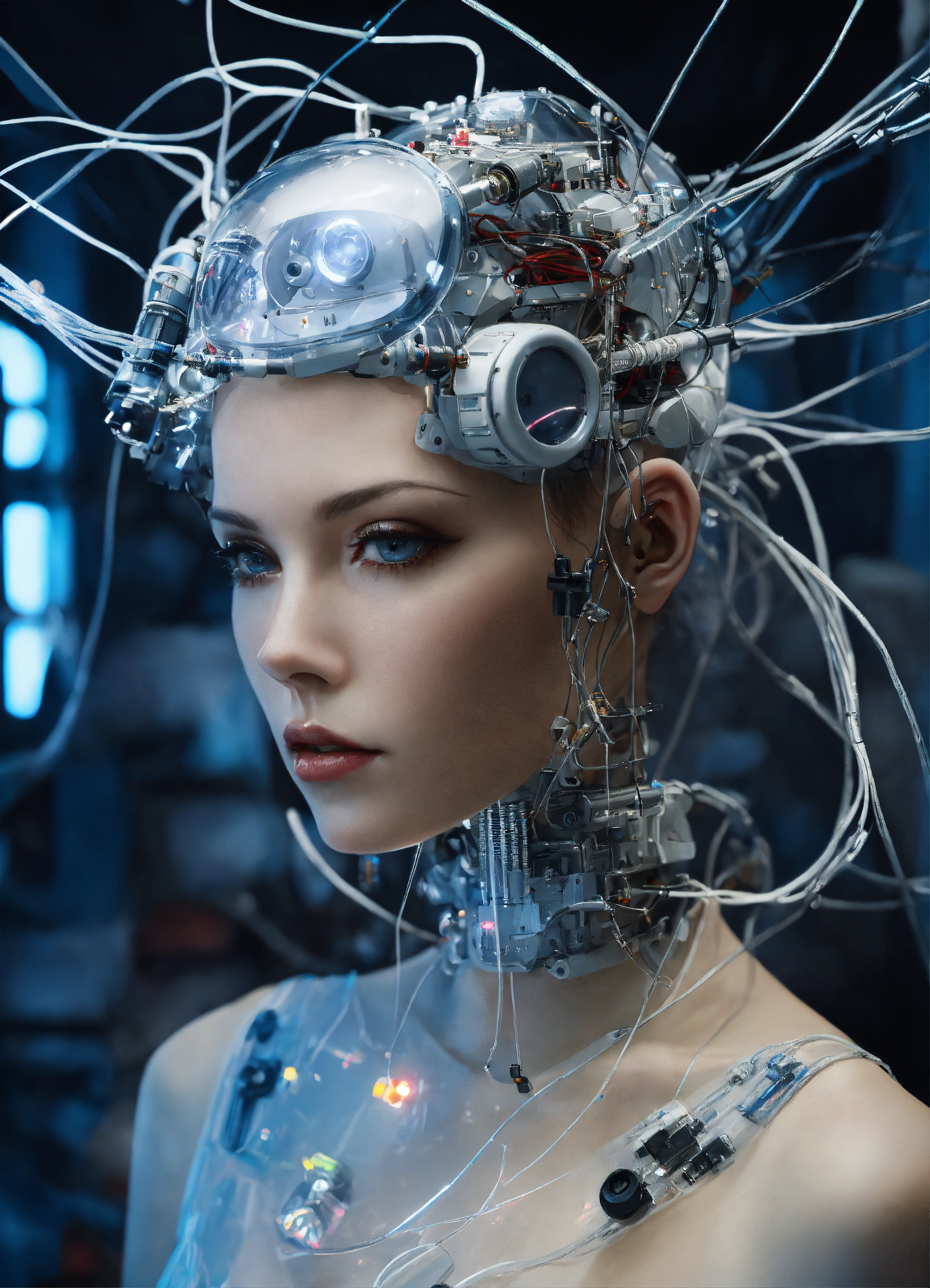 Lexica - Portrait Photography, of a cyborg woman head without any body ...