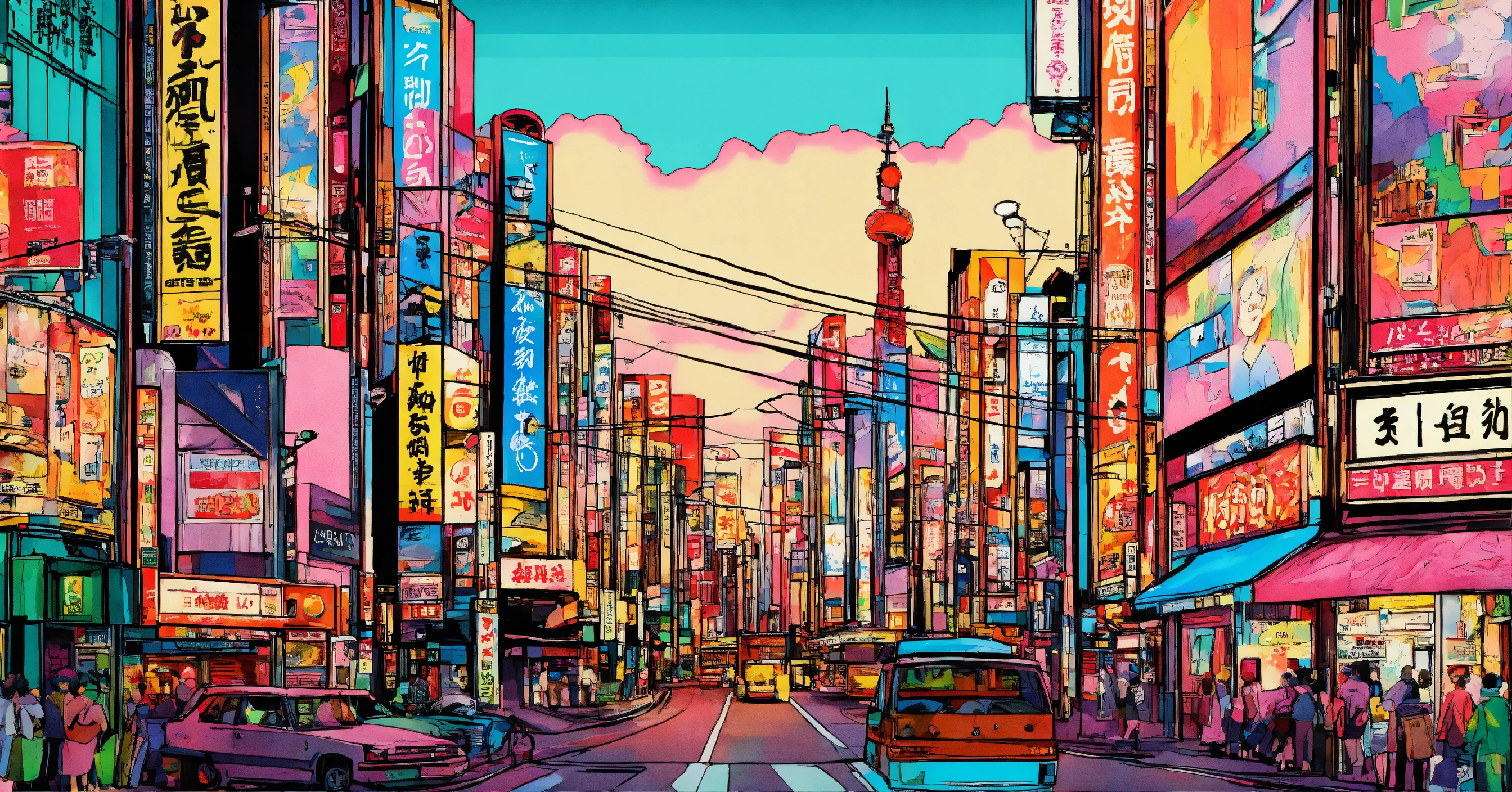 Lexica - Create a pencil drawing of Tokyo using pop art, inspired by ...