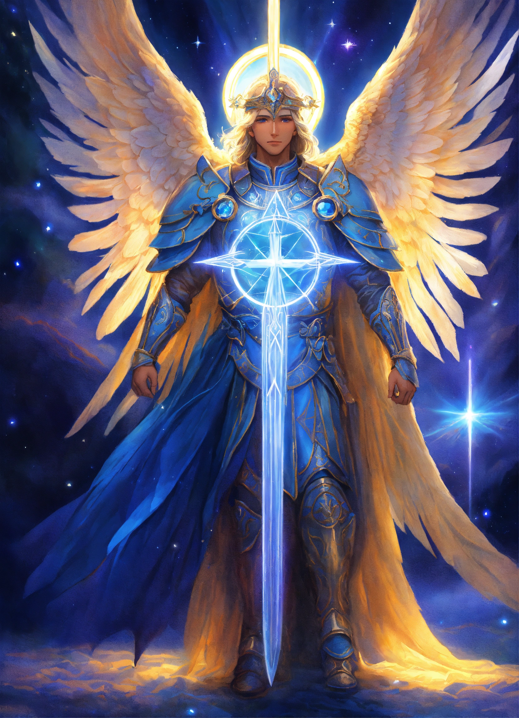 Lexica - Archangel Michael elderly visage, blue bumps of light, indigo ...