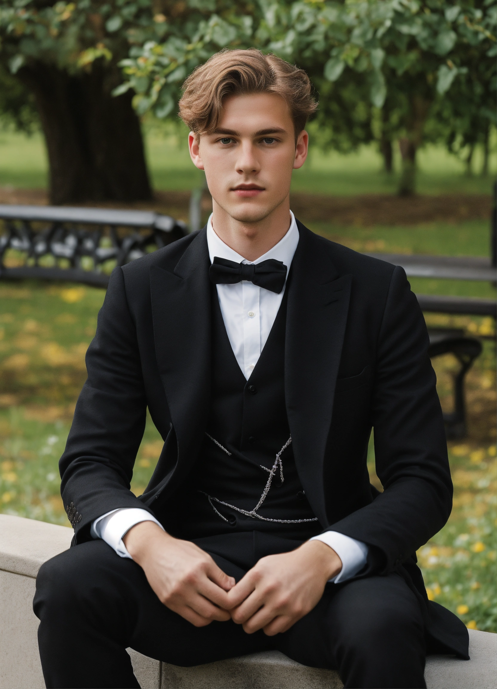 Lexica - A young German gentleman in black vested suit and tie seating ...