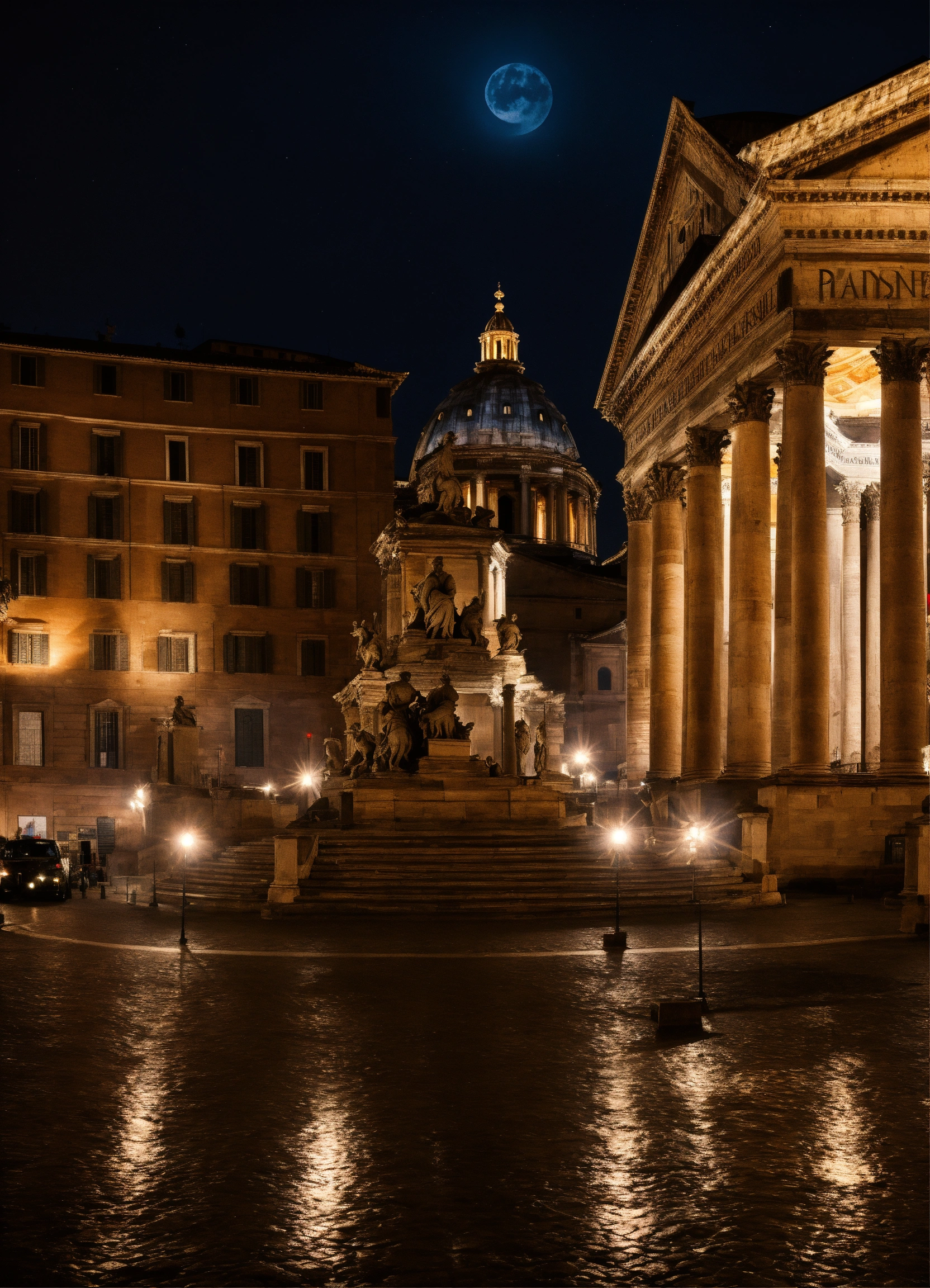 Lexica - Rome pantheon skyline night 4k very detailed