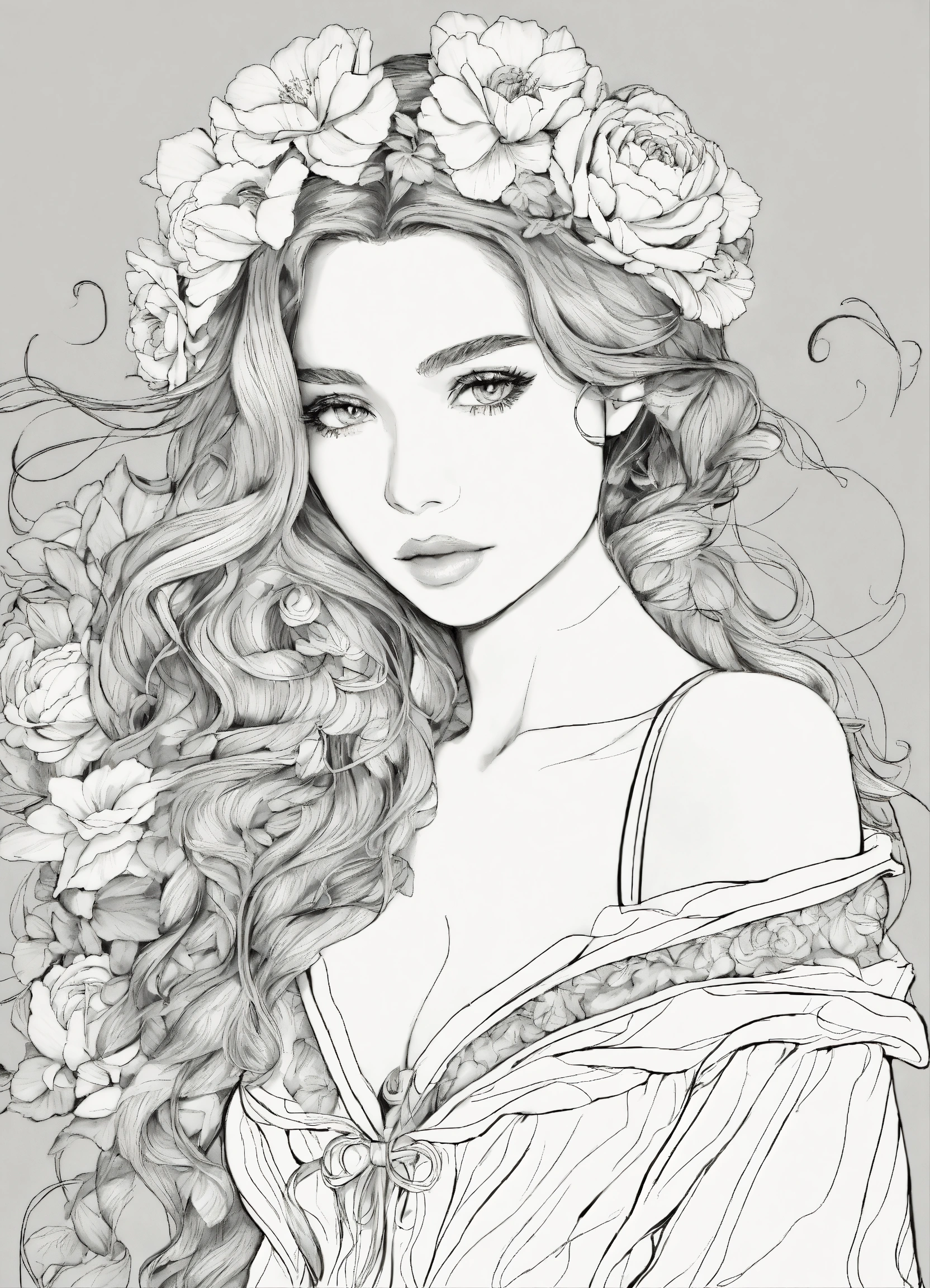 Lexica - Beautiful attractive, gorgeous, woman, line drawing