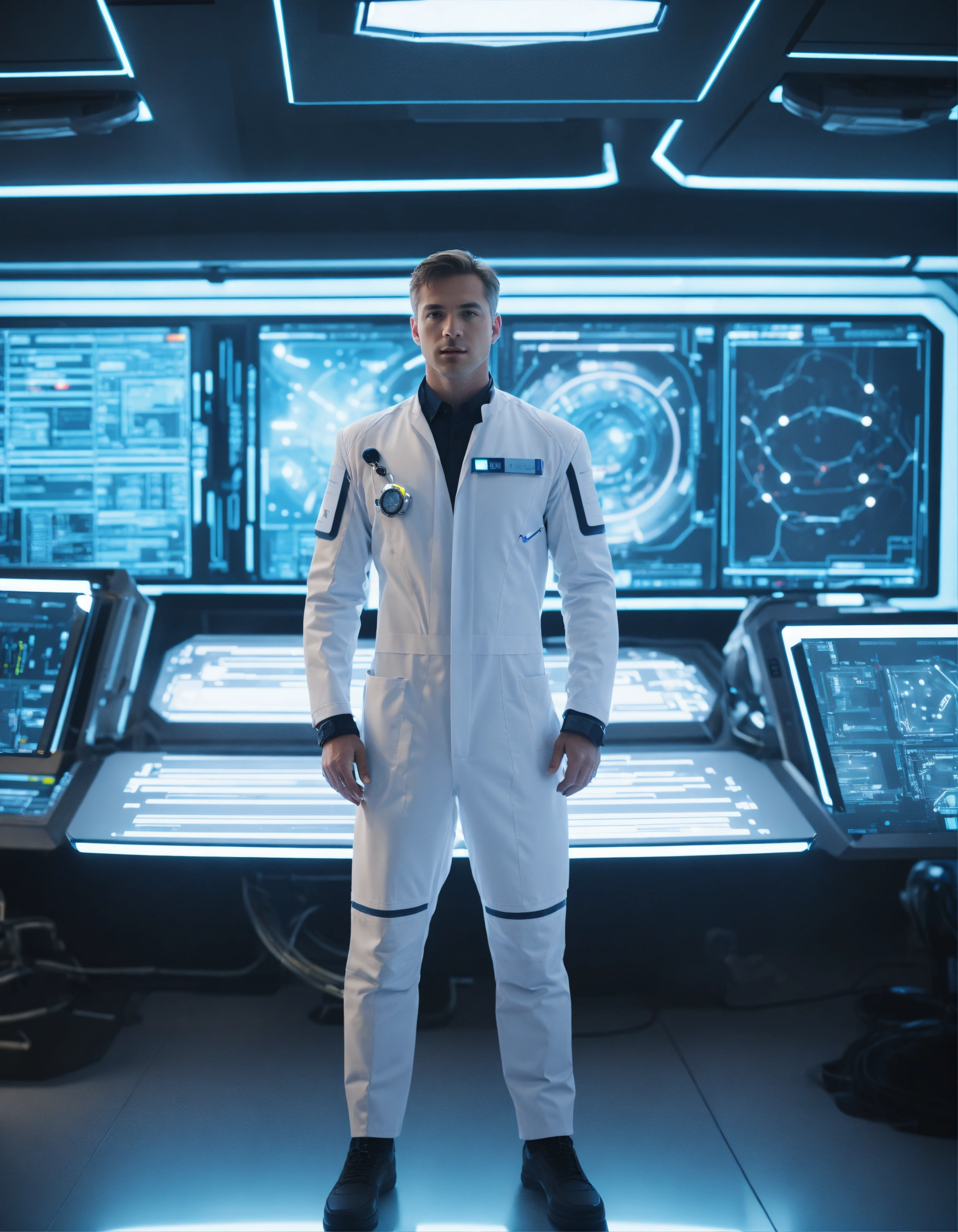 Lexica - Zoom out on a cool white male star command Doctor wearing a ...