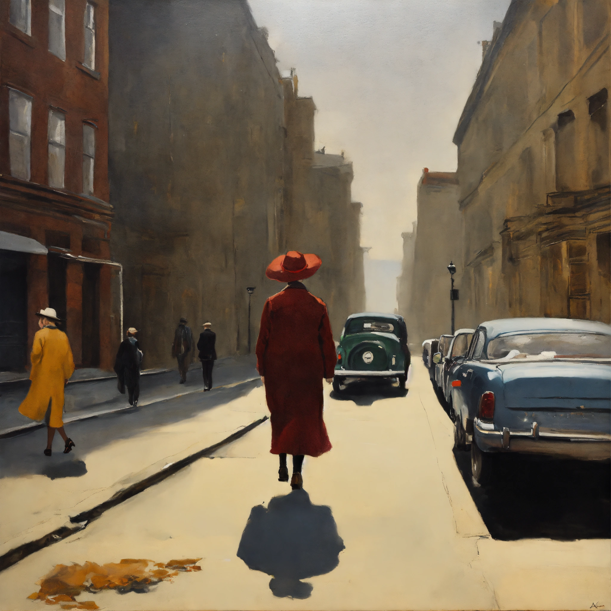 Lexica - Woman walking in the street in oil painting style charles ...