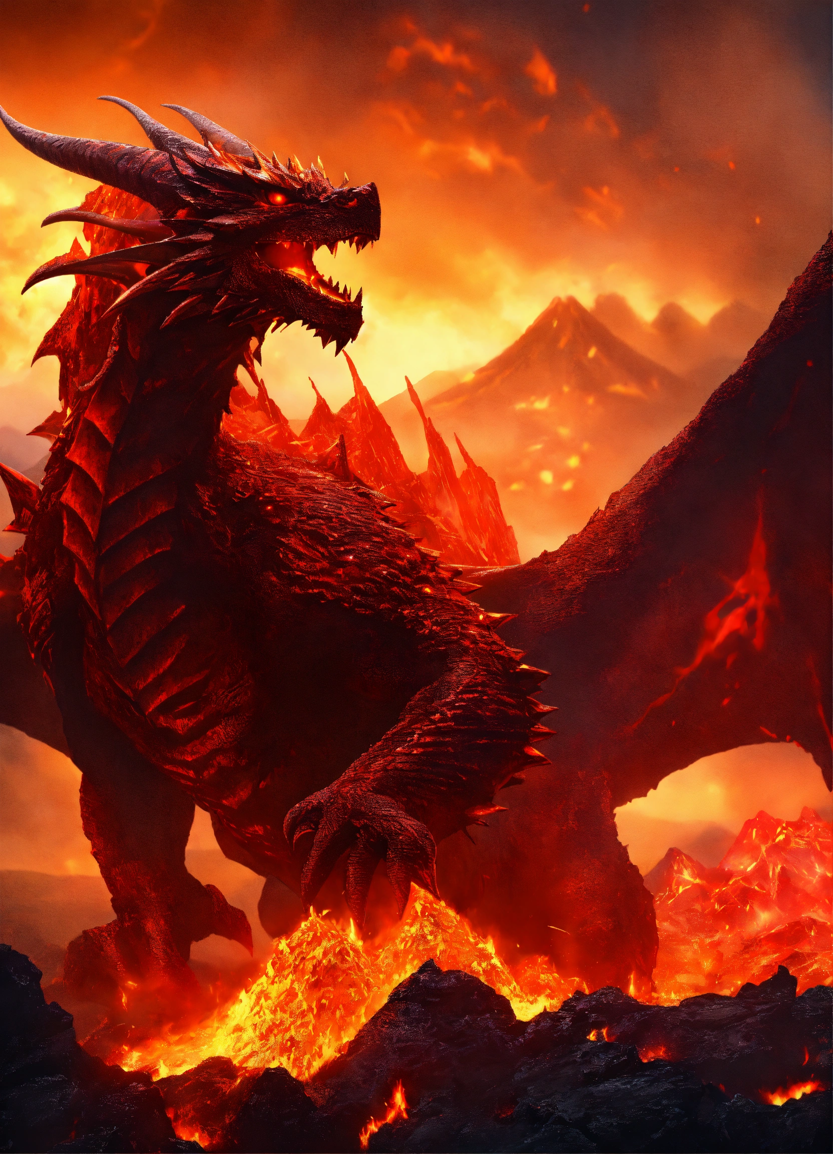Lexica - Badass, lava, red dragon, world destroyer, volcano background ...