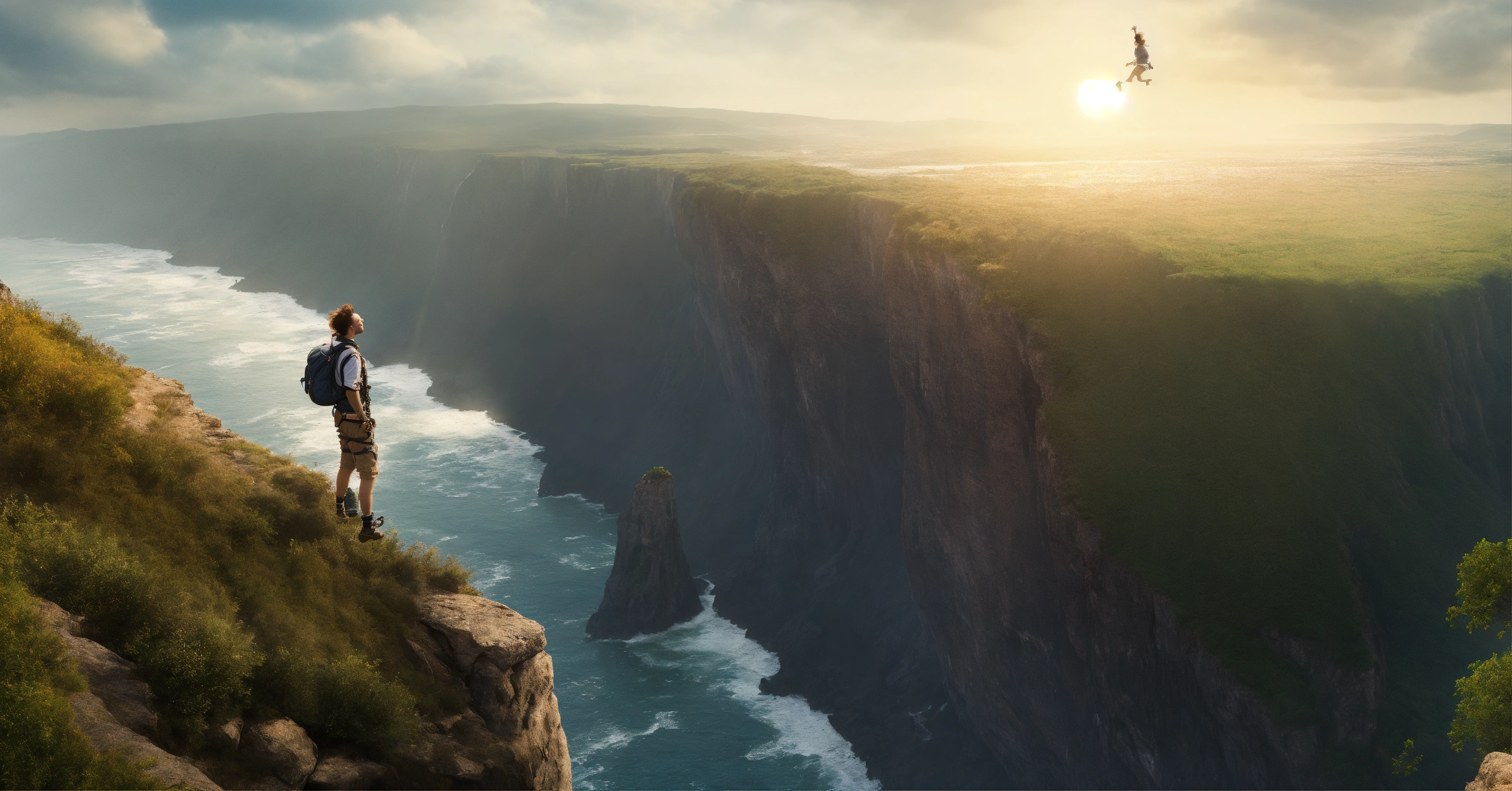 Lexica - Produce me an image of a person who is afraid of falling off ...