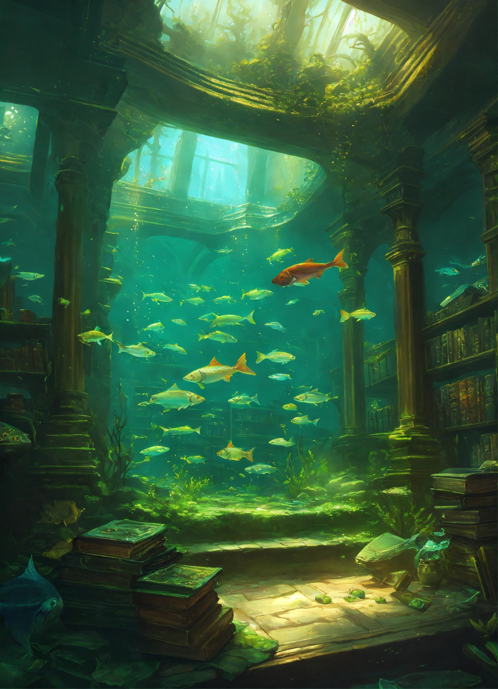 Lexica - Underwater old library with a lot of fish inside by justin ...