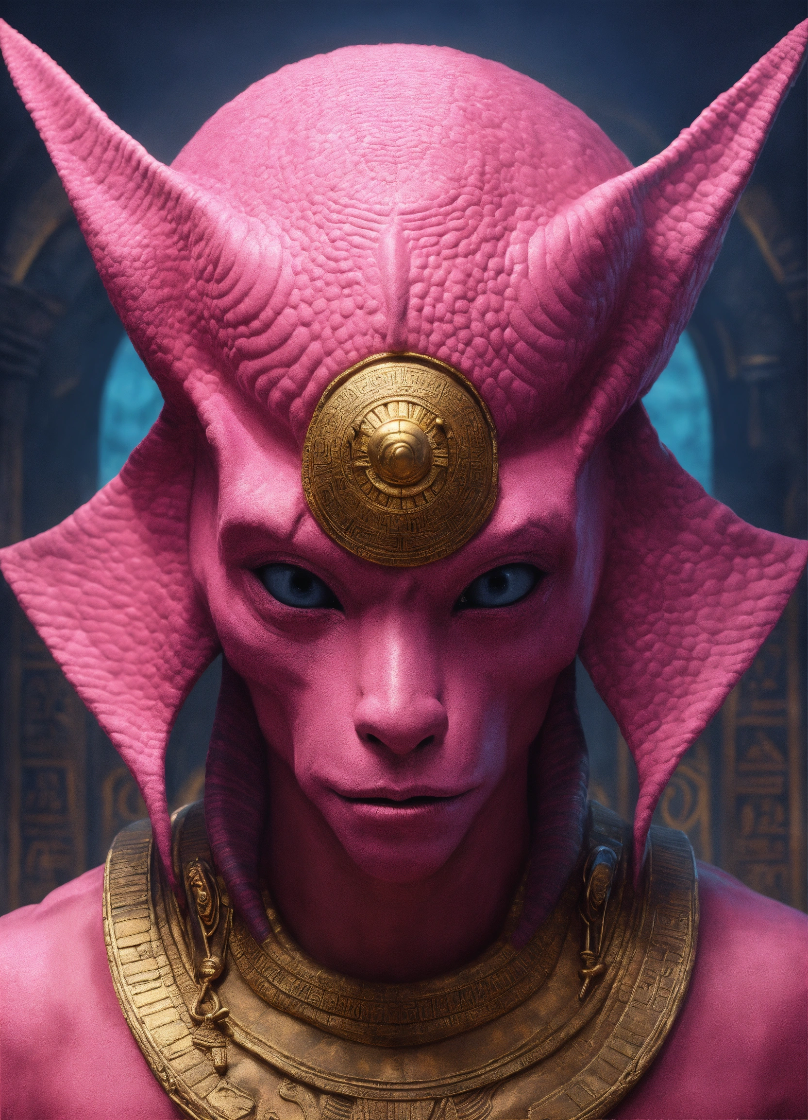 Lexica - Portrait a pink alien monster dressed like a ancient egypt god ...