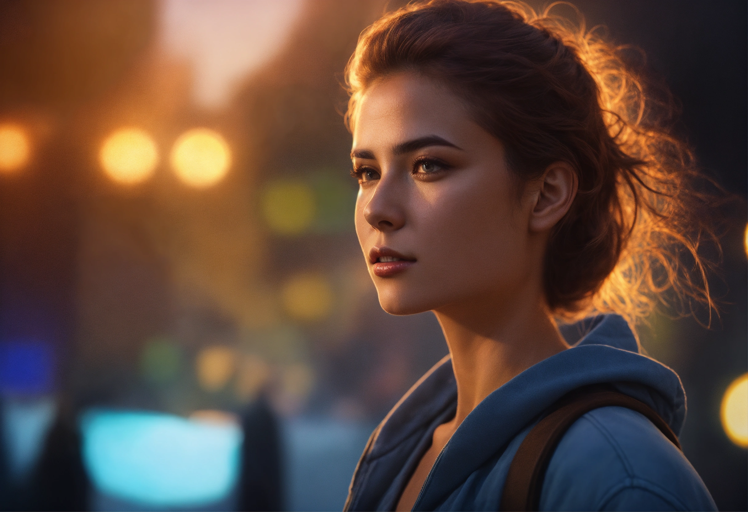 Lexica - Realistic image of a woman looking into the distance with a ...