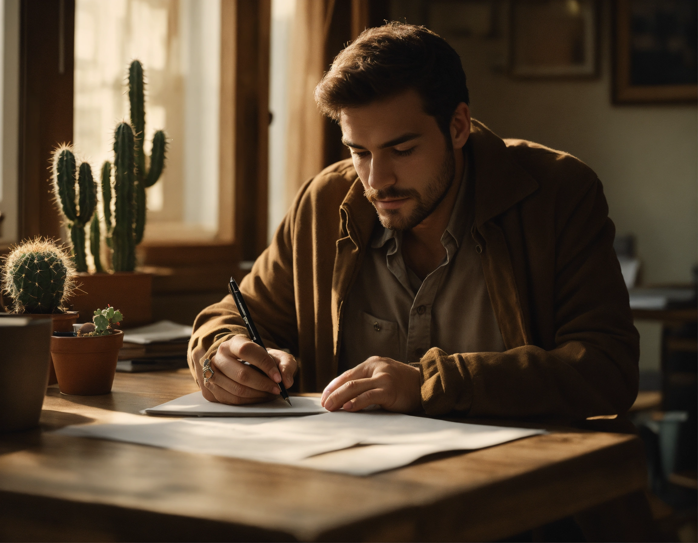 Lexica - The man is a poet, sitting at his desk in his office. He is ...