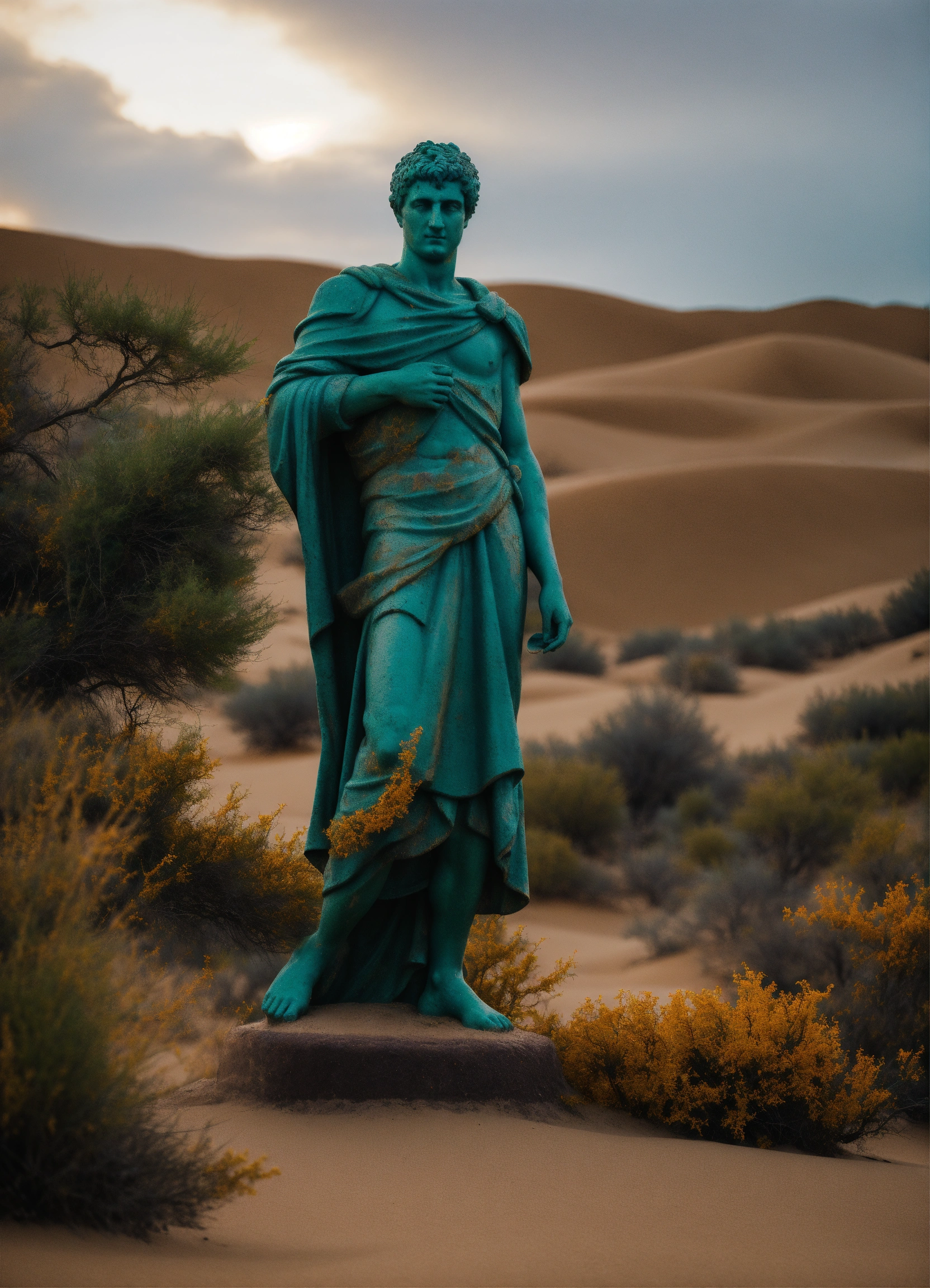 Lexica - A statue of Caesar among the desert dunes, moss, cold weather ...