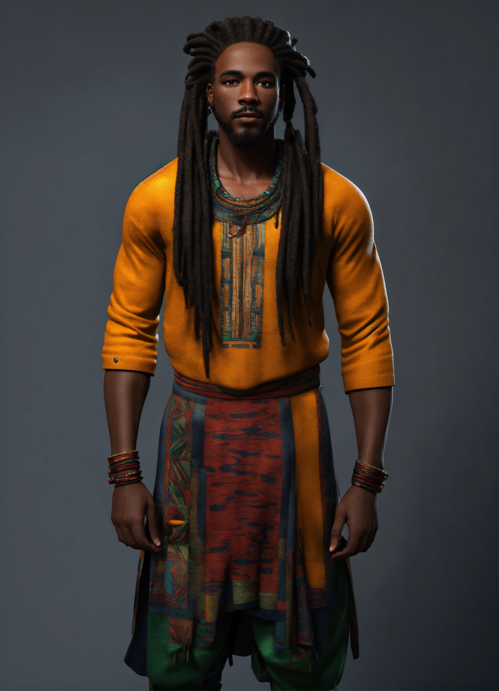 Lexica - 3d render of a Black man with long flowing dreadlocks, 6'5 ...