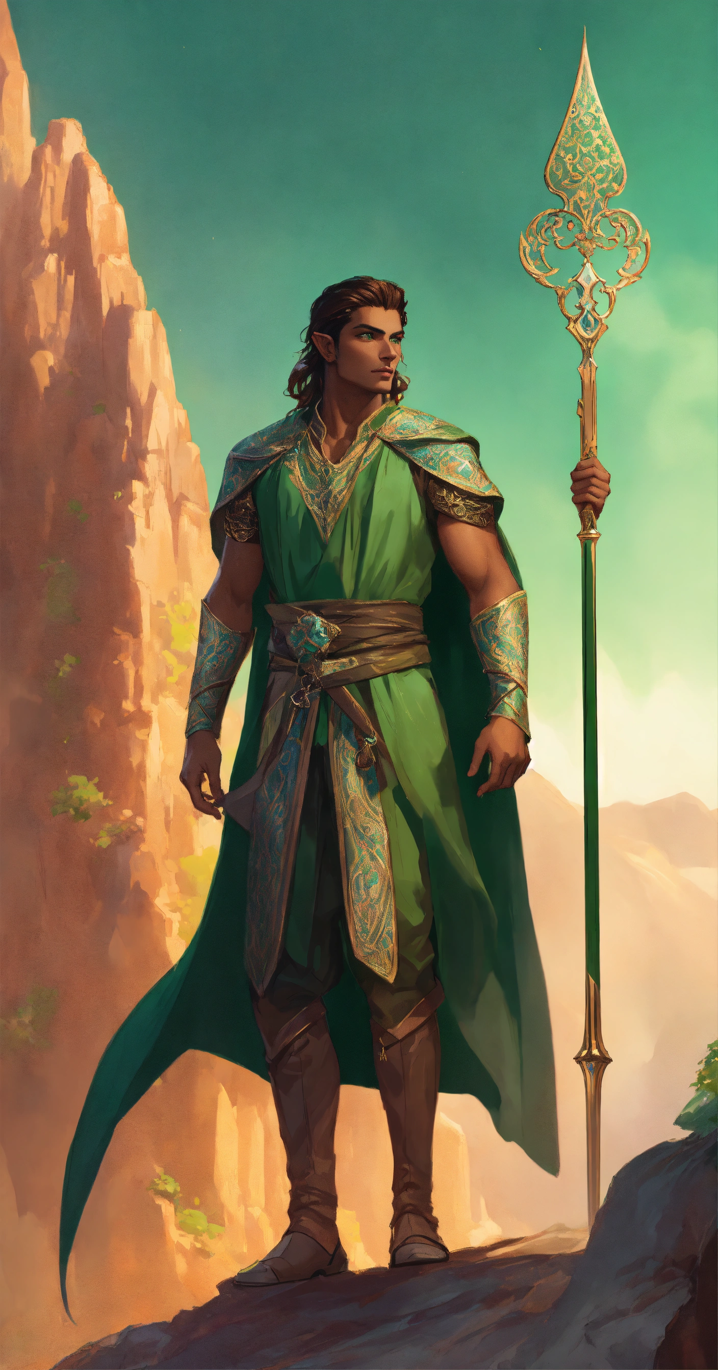 Lexica - Persian Male Elf Wizard with magical staff, high cheekbones ...