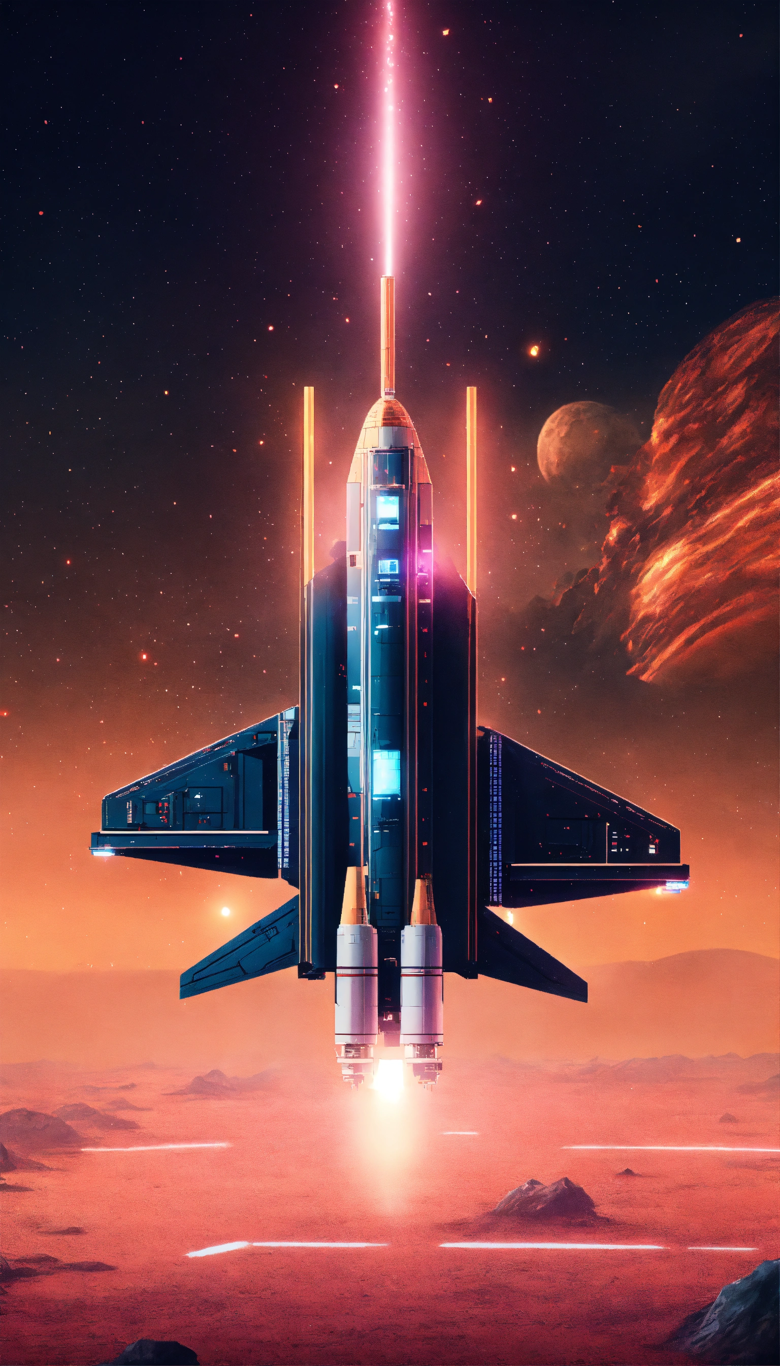 Lexica - Interstellar spaceship, peach, eerie, 8-bit resolution, Adobe ...