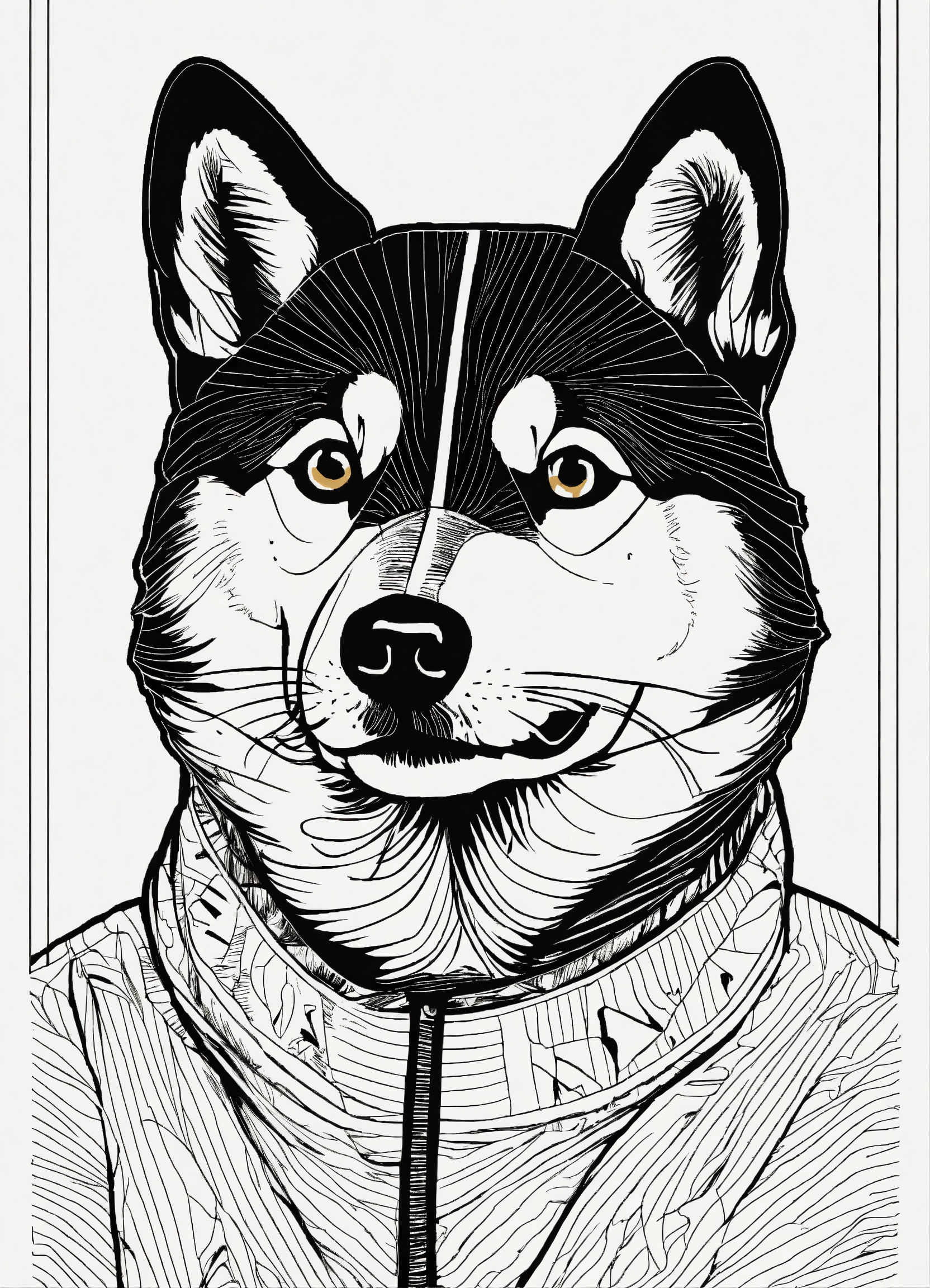 Lexica - Black and white bold line drawing, Shiba Inu, lines, white ...