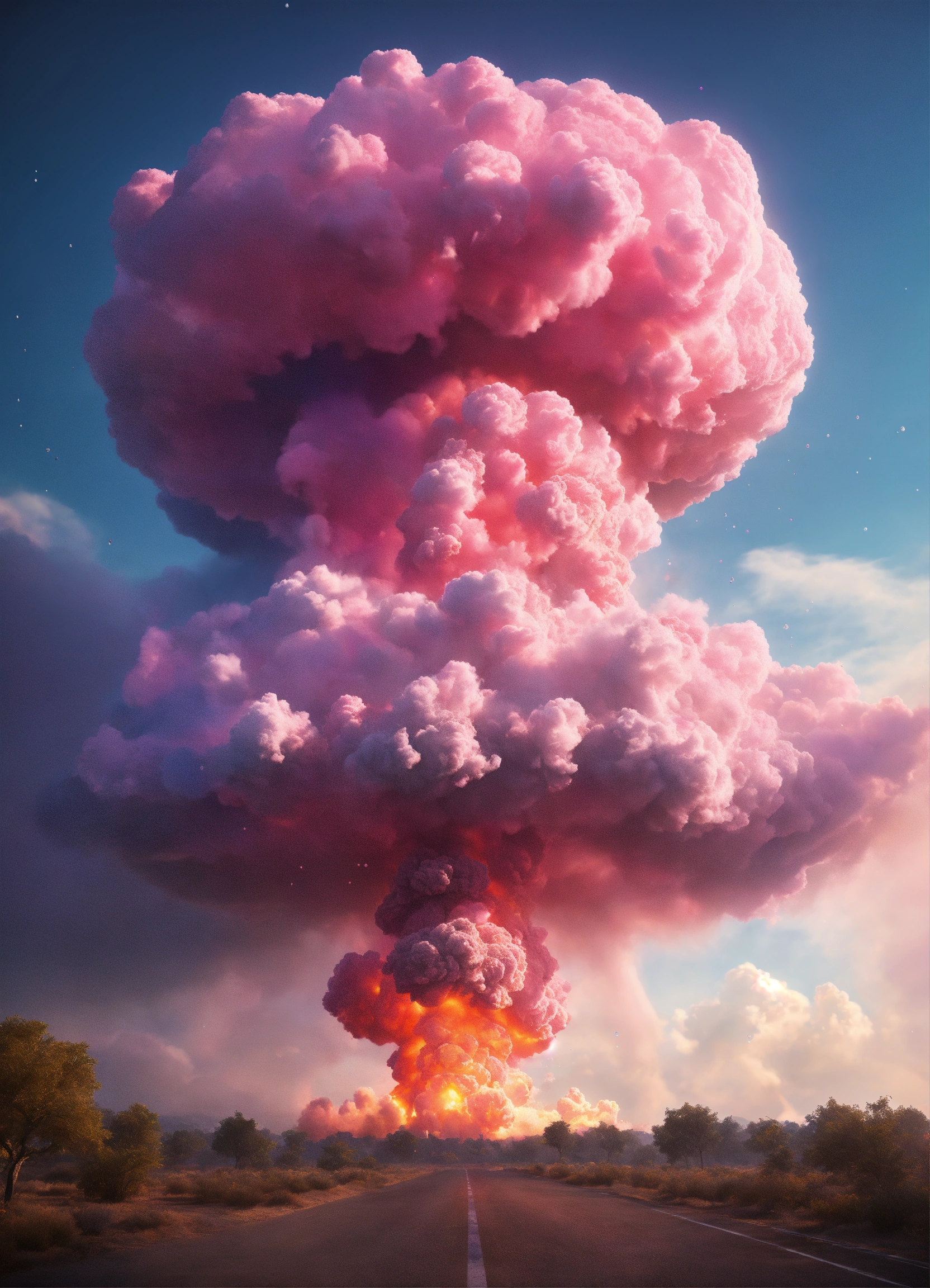 Lexica - A nuclear explosion , made out of cotton candy clouds ,paint ...