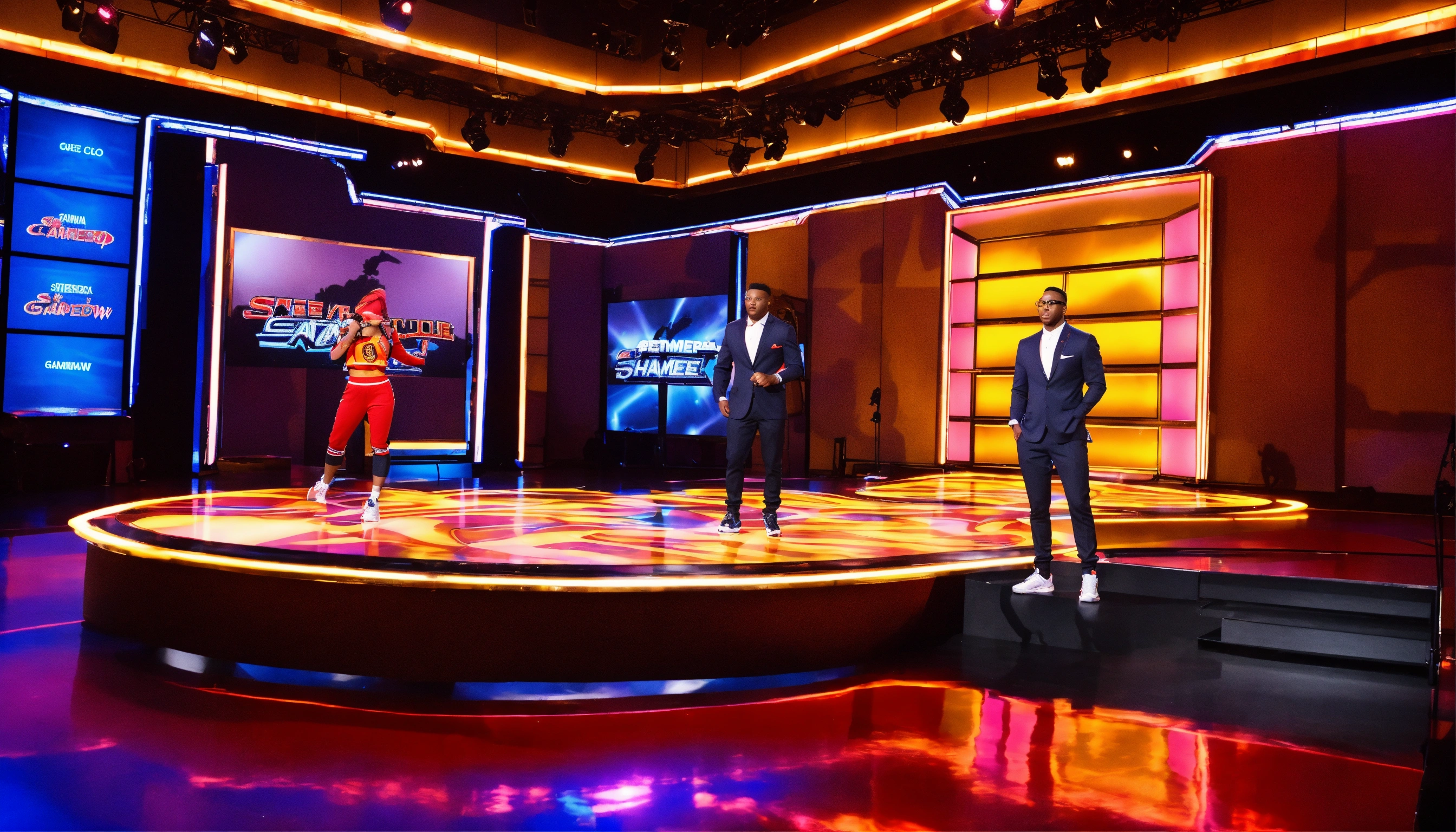 Lexica - Sneakerhead Game Show arena studio with dramatic lighting with ...