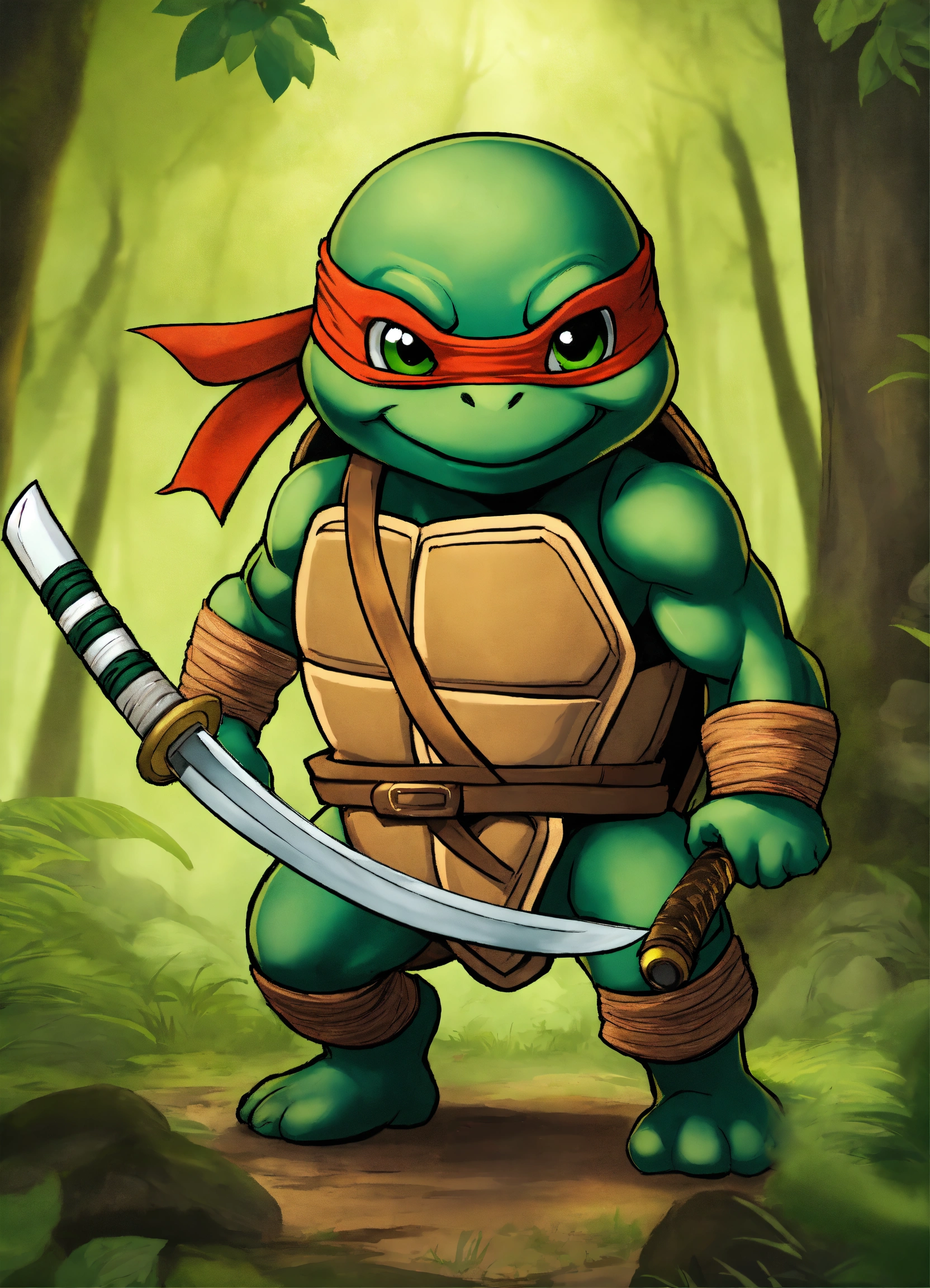 Lexica - A chibi ninja turtle with a green eye band and katana in ...