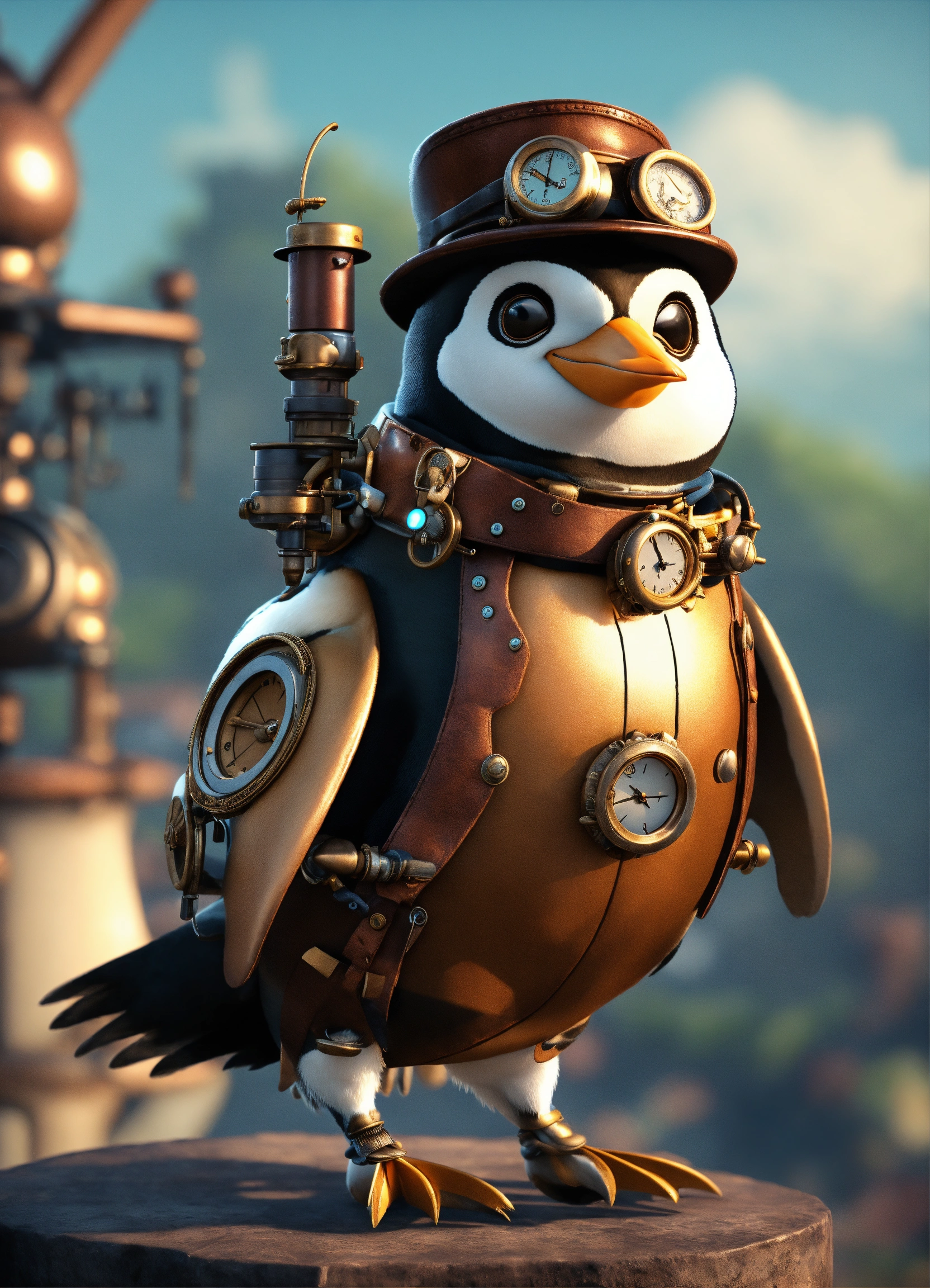 Lexica - Cute penguin wearing a steampunk flying machine, unreal engine