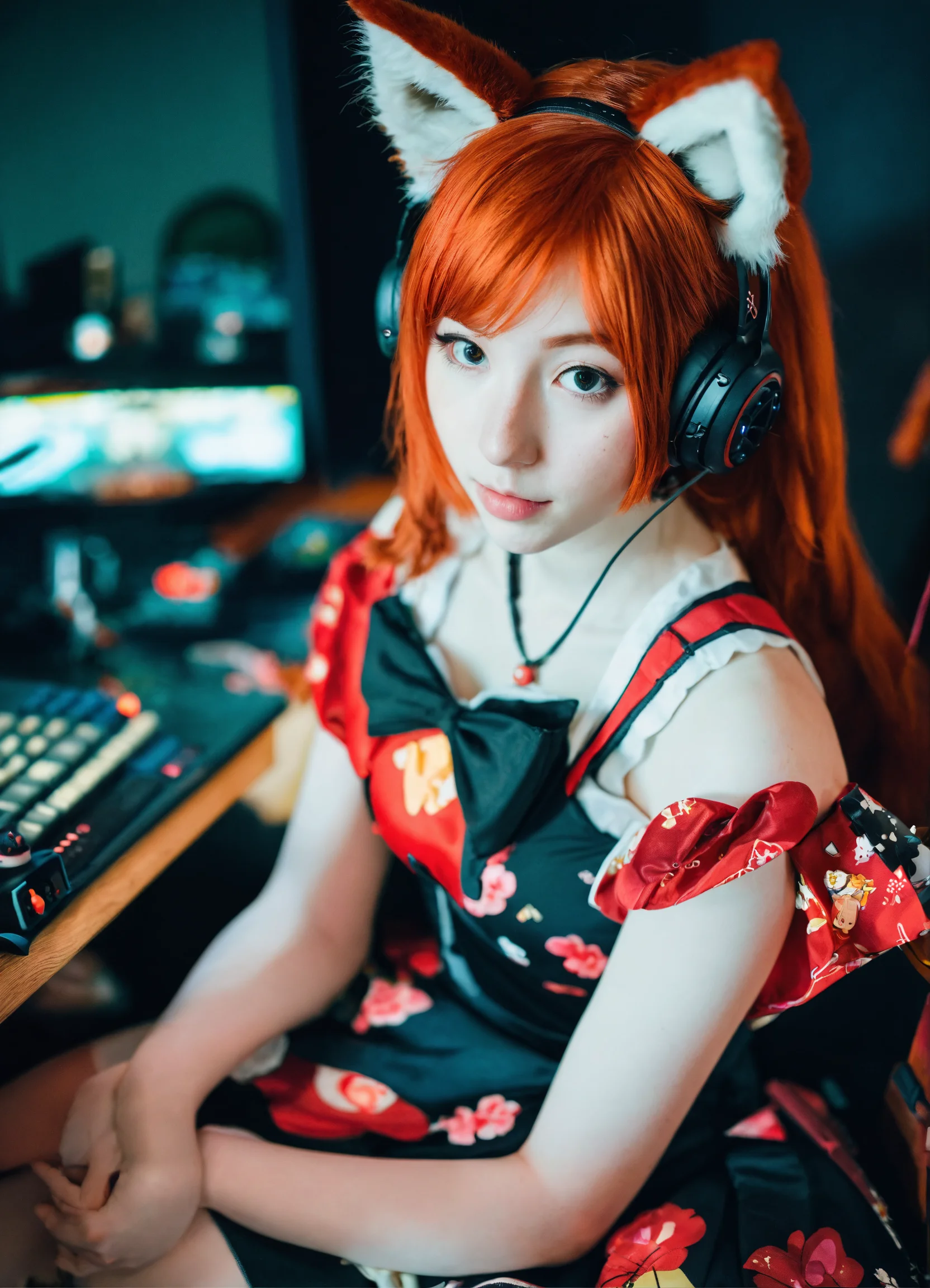Lexica - A real-photo of a 20 year old cute REDHEAD Gamer-Girl, she is ...
