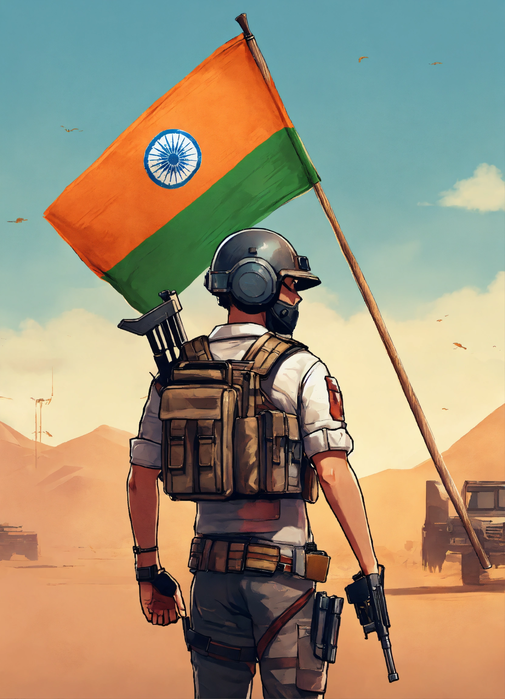 Lexica - Pubg character vector holding indian flag