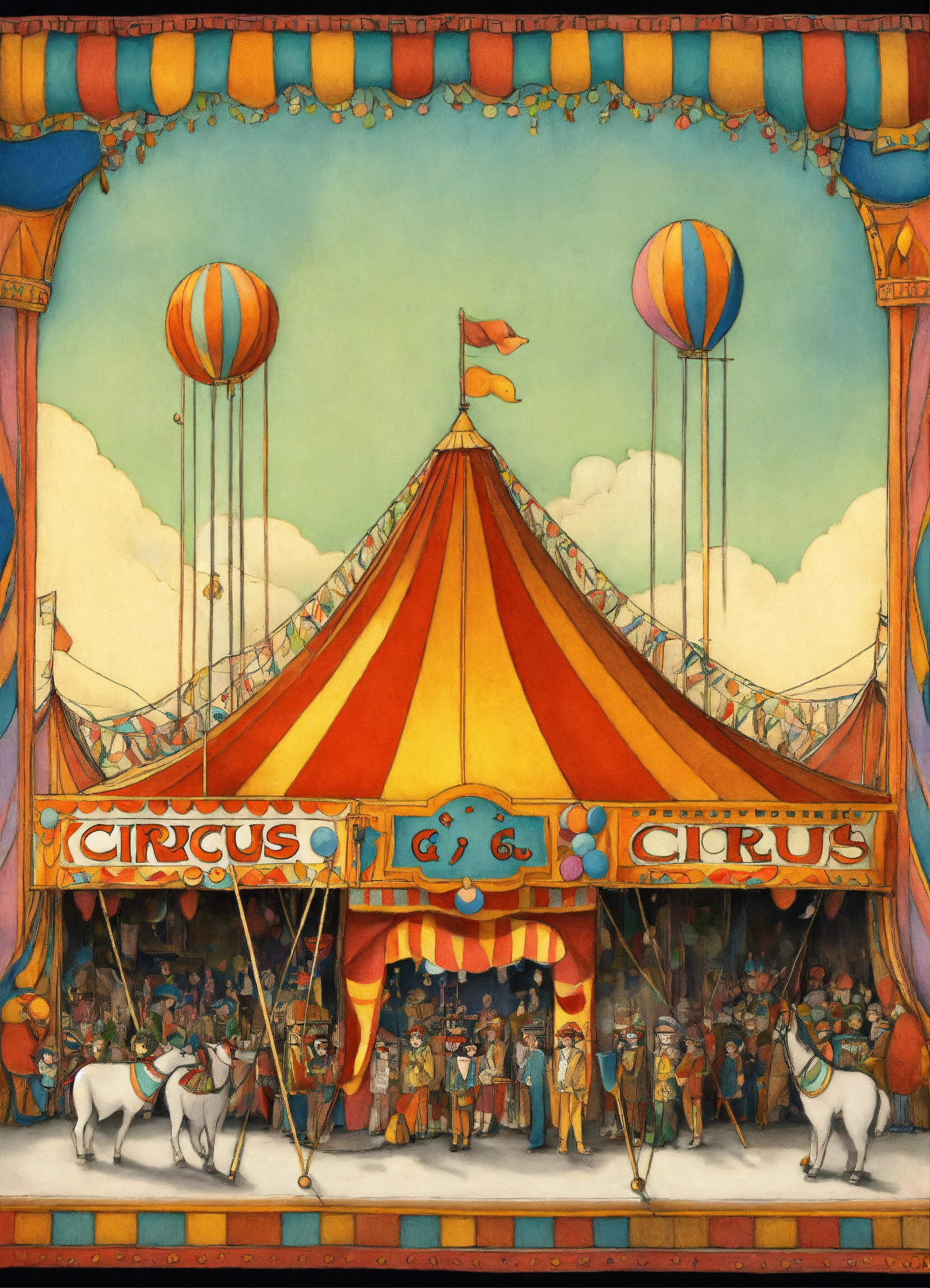 Lexica - Circus. Drawing an external view of a circus in the 50's with ...