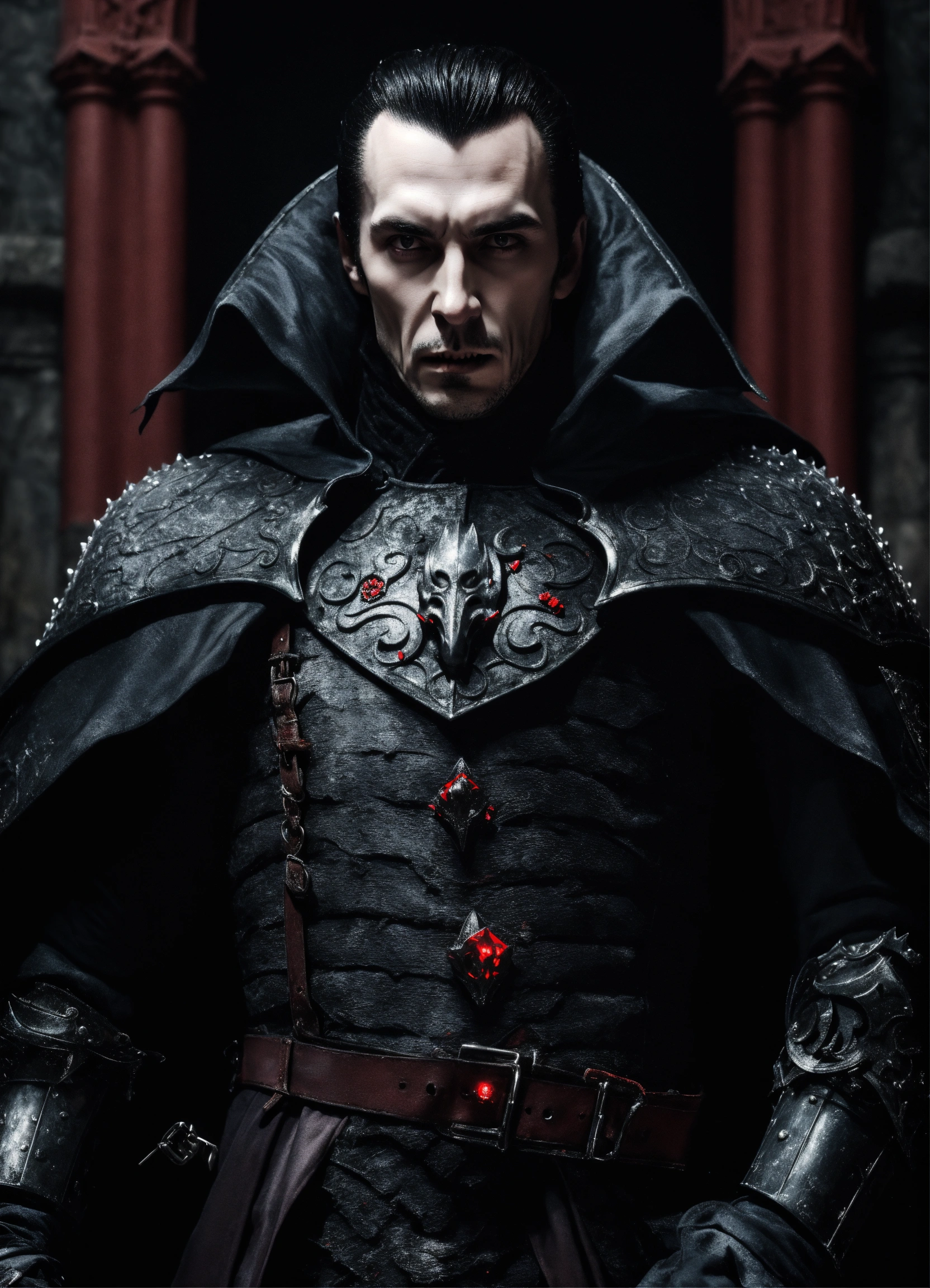 Lexica - Dark armored, white skin, dracula, realistic, 4k, full body ...