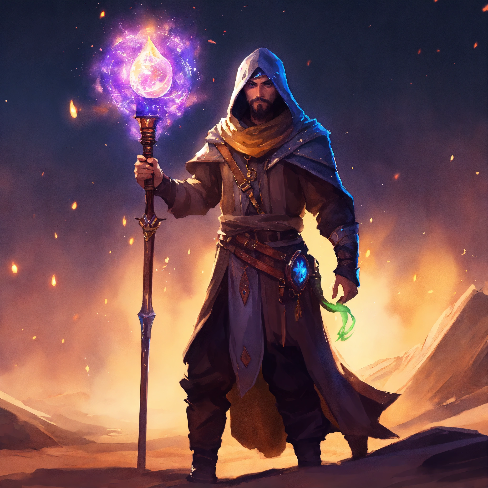 Lexica - Fantasy medieval desert assassin sorcerer with magical sparks ...