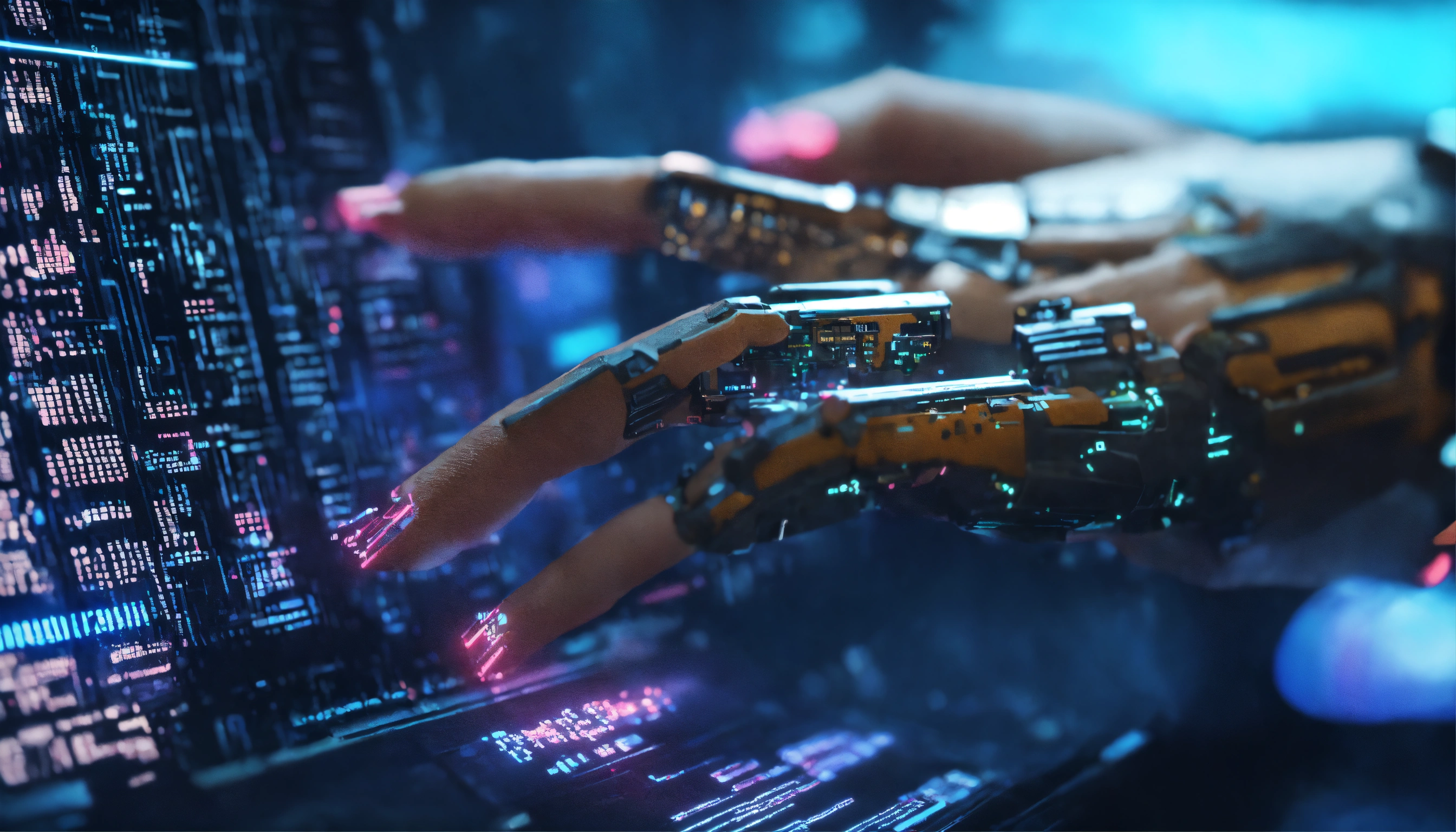 Lexica - Cyber code from the hand, cyberpunk style, detailed, highres, 4k