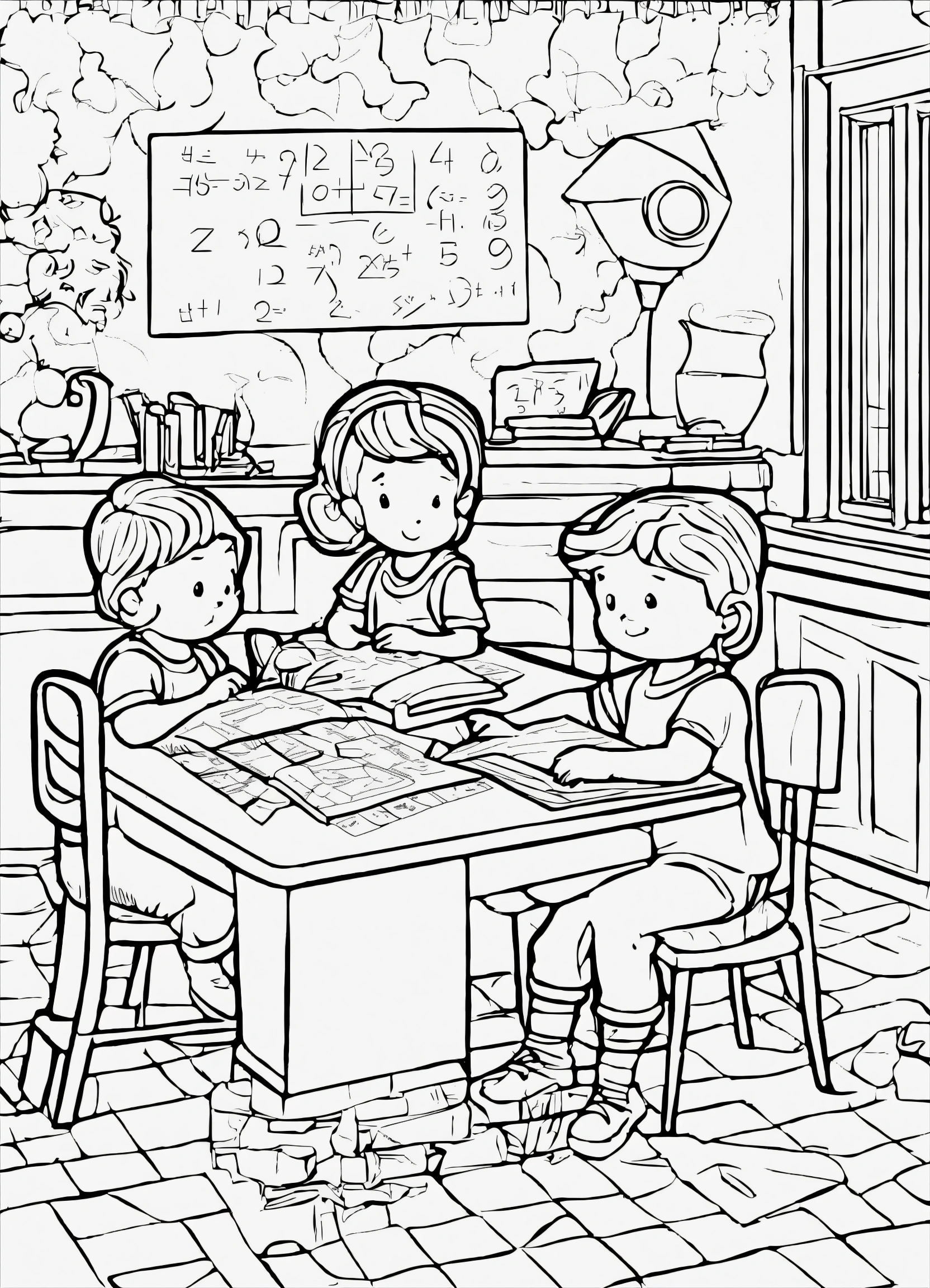 Lexica - Line drawing kids solving math problems, clip art, black and ...