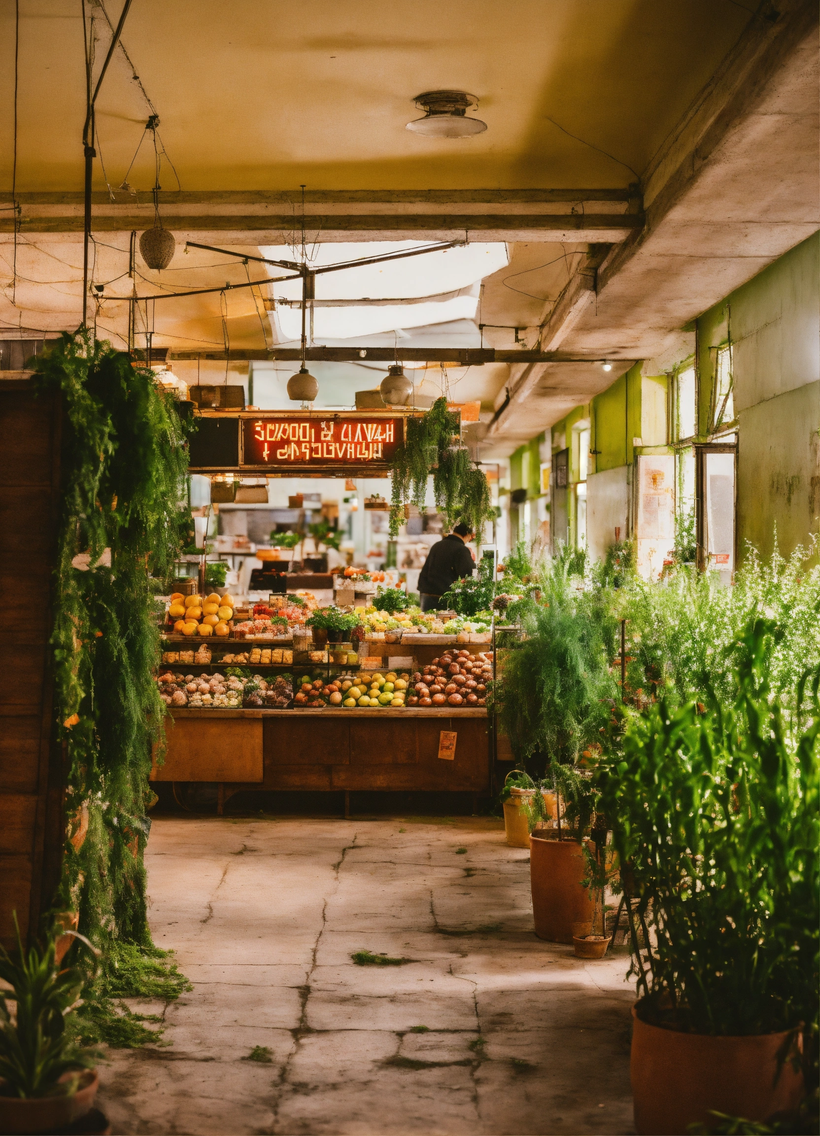 Lexica - Food market, avangard, interior, cozy, concrete, mid century ...