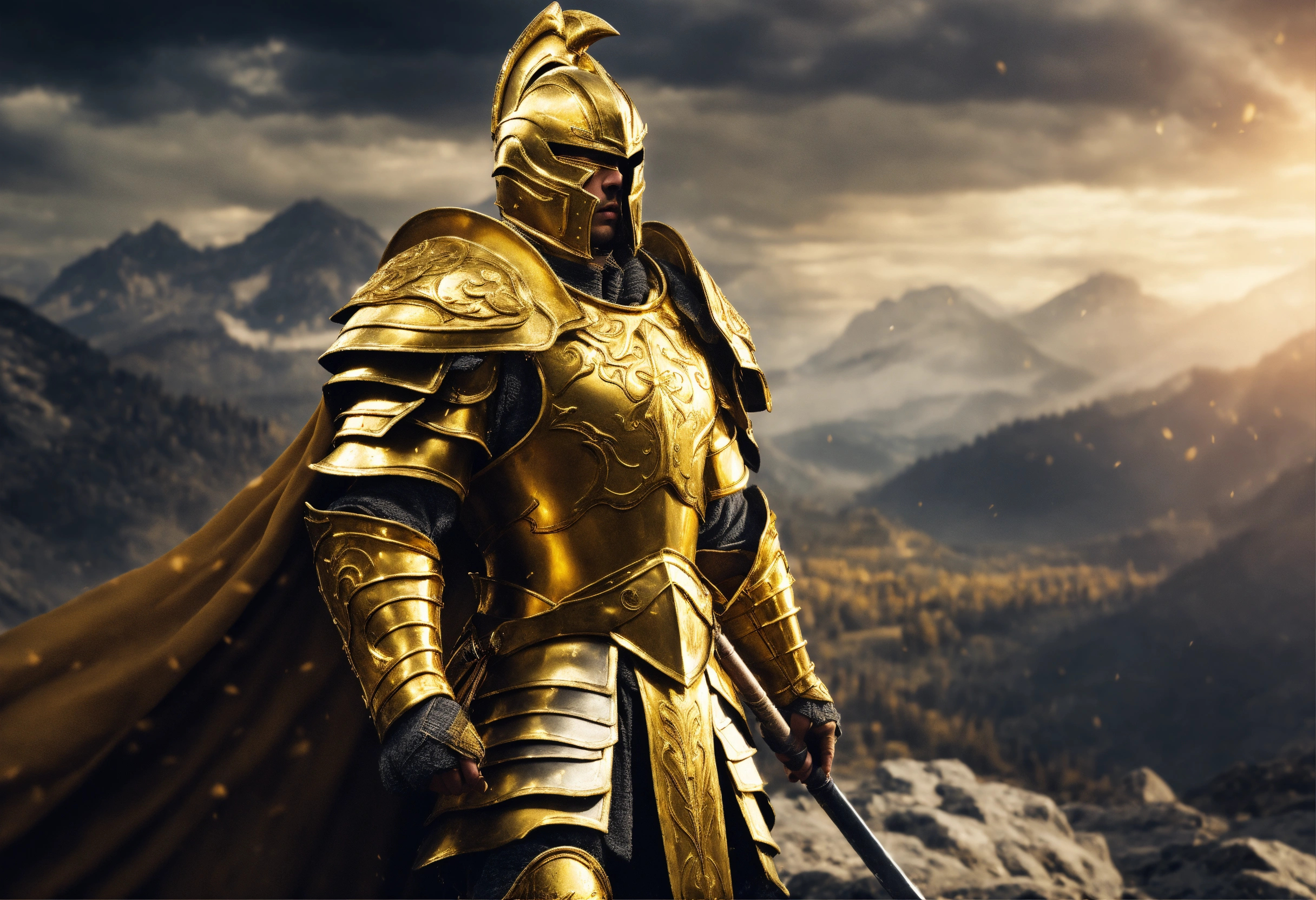 Lexica - Epic god warrior in golden armor in army of grey kinghts