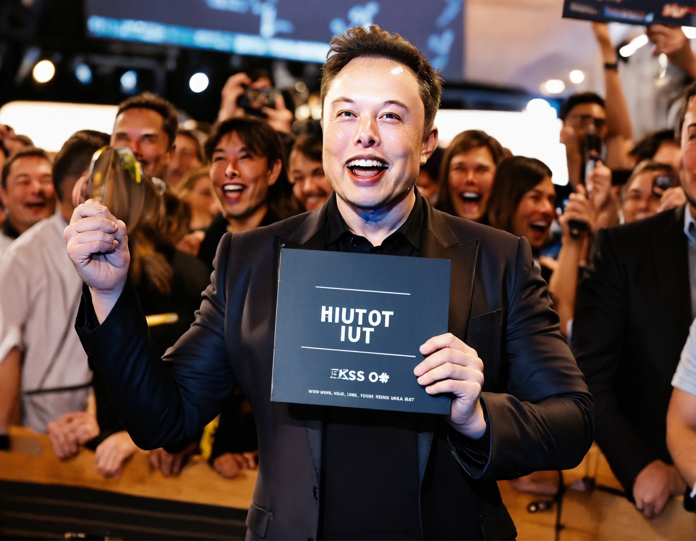Lexica - Elon Musk Excitedly holding a sign