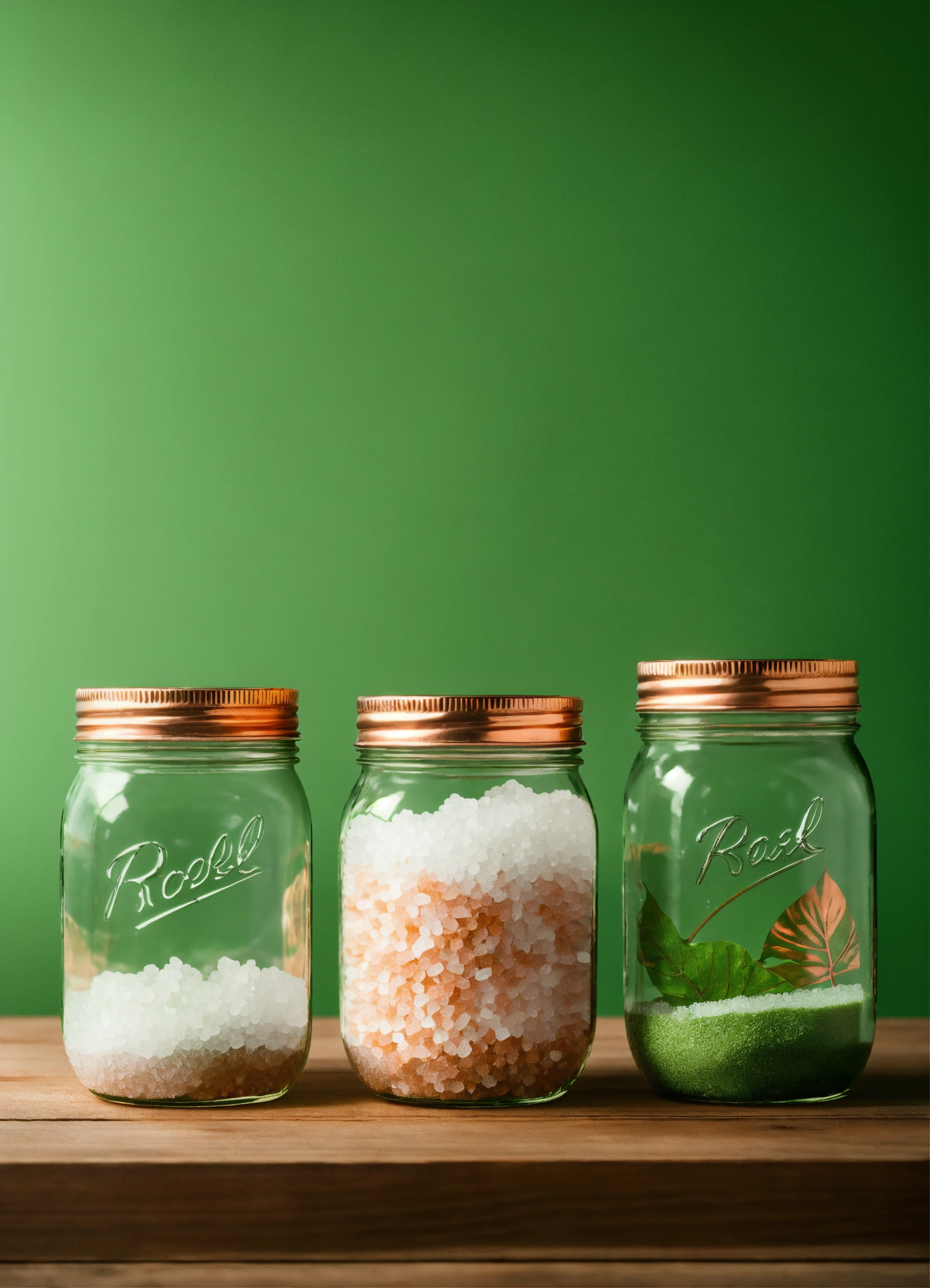 Lexica - Mockup of three mason jars filled with rock salt with copper ...
