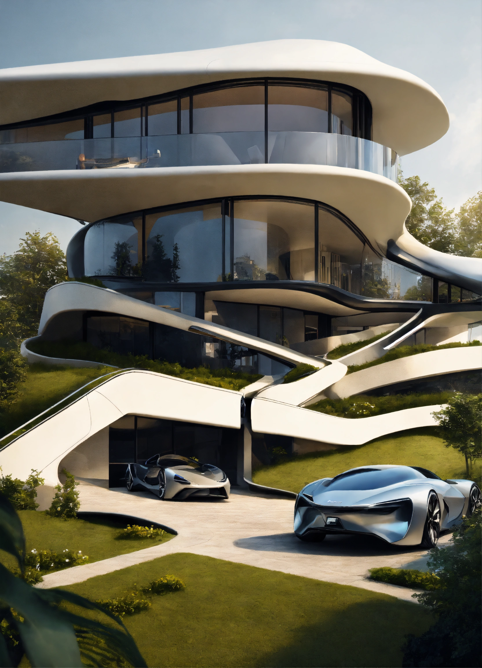 Lexica - Modern villa of zaha hadid, city of future on background, very ...
