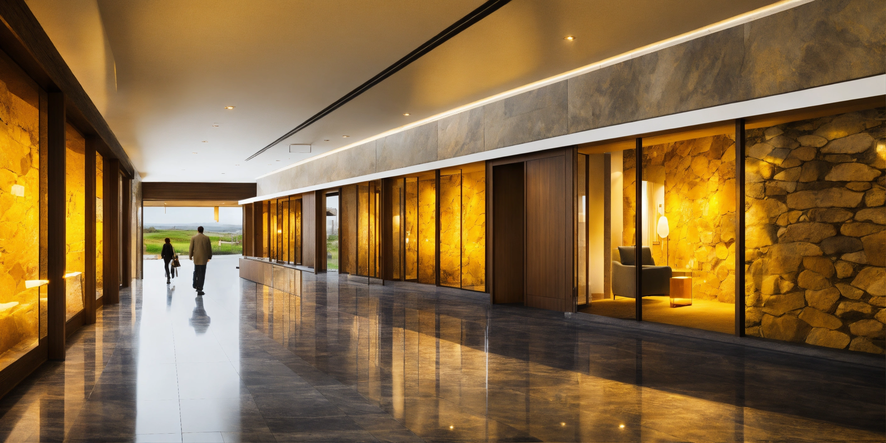 Lexica - Airport corridor, one side of the corridor full height glass ...