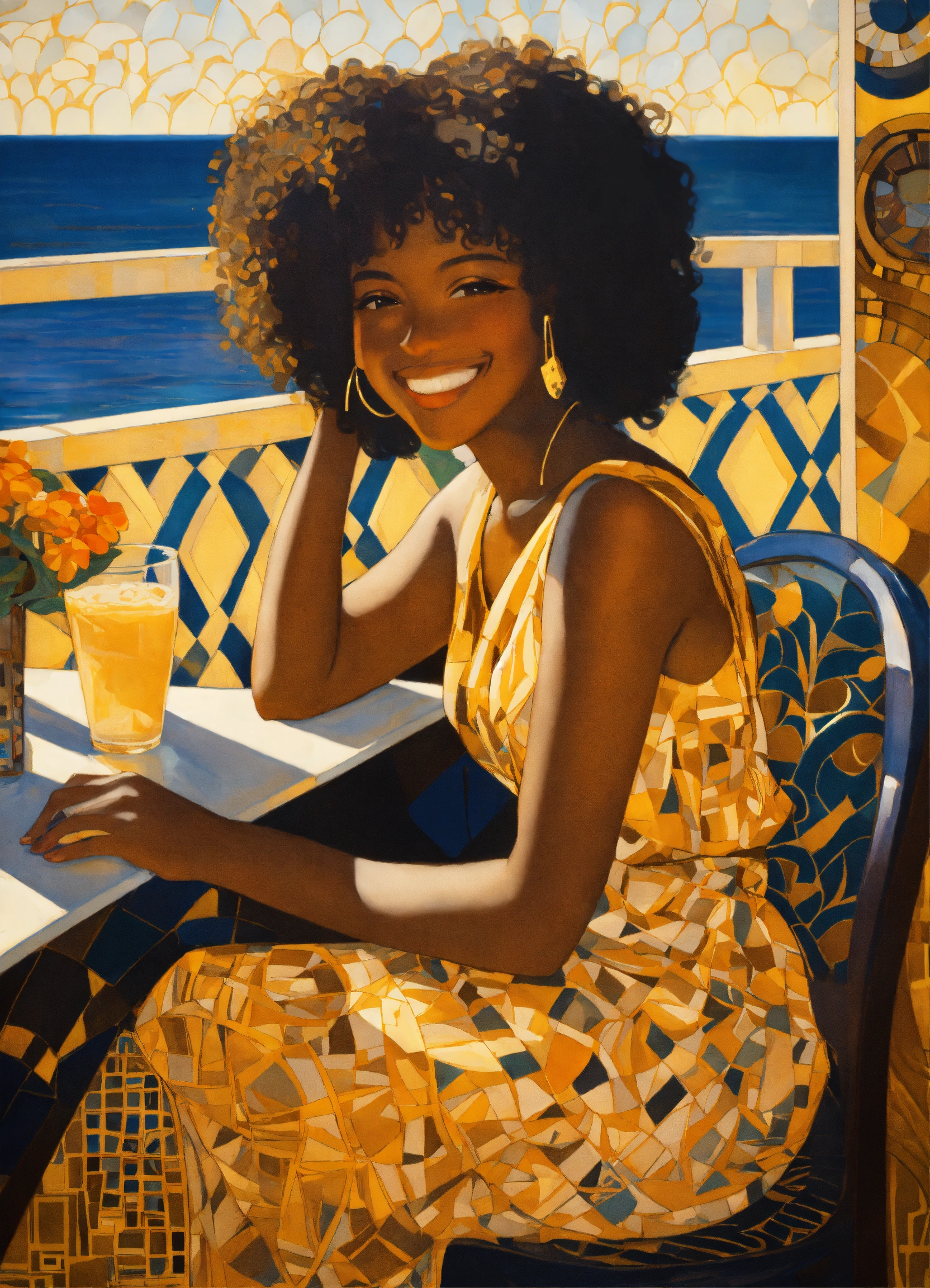 Lexica - Smiling African American girl sitting in a beachfront ...