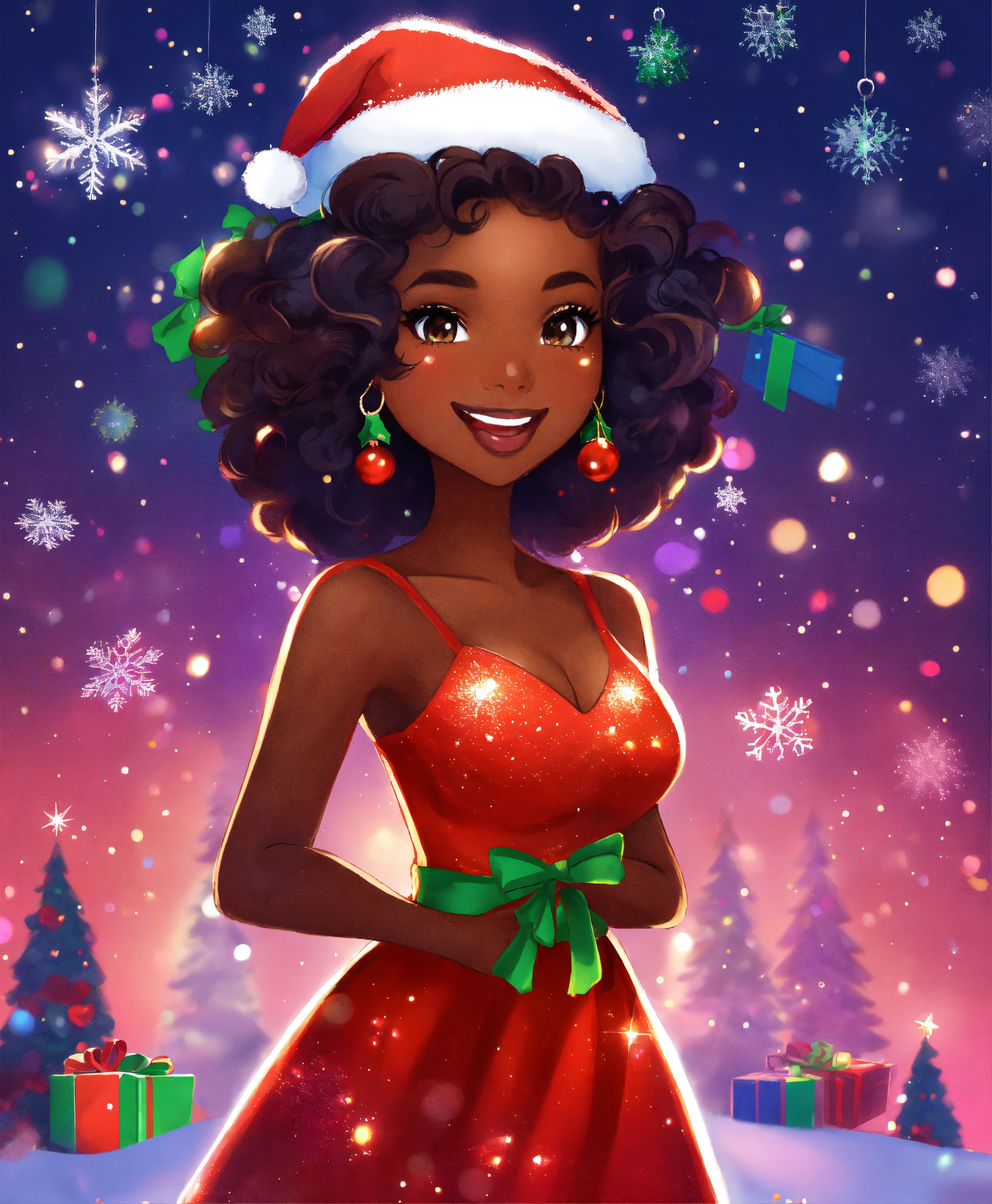 Lexica - Cartoon, jolly vibrant Christmas colors, melanin woman ...