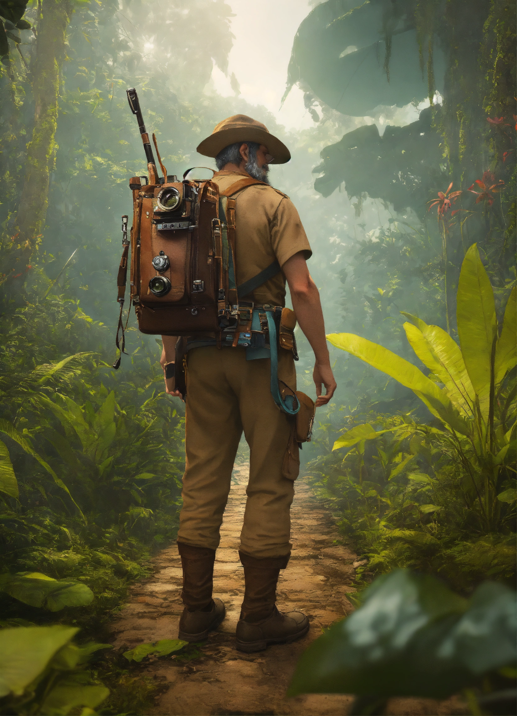 Lexica - Overall view of a 60 year old botanist in a humid tropical ...